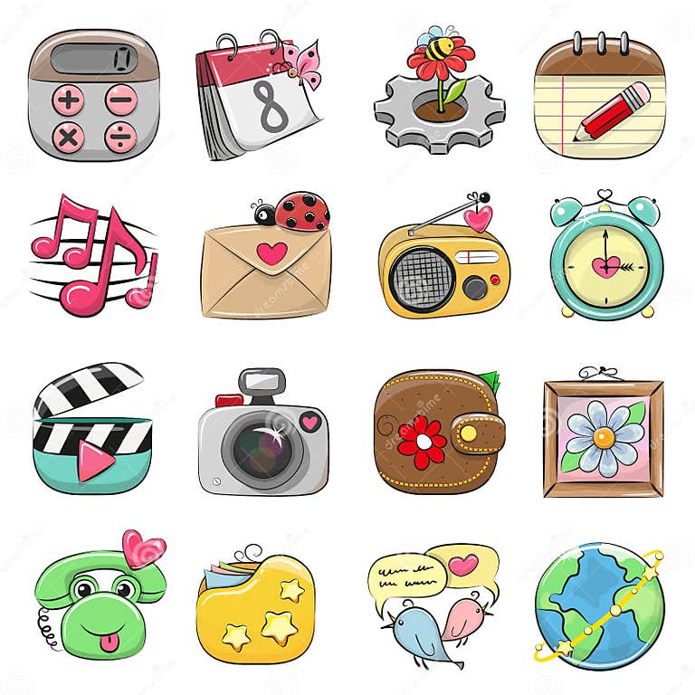 Cute Icon Set for Web and Mobile App Stock Vector - Illustration of ...