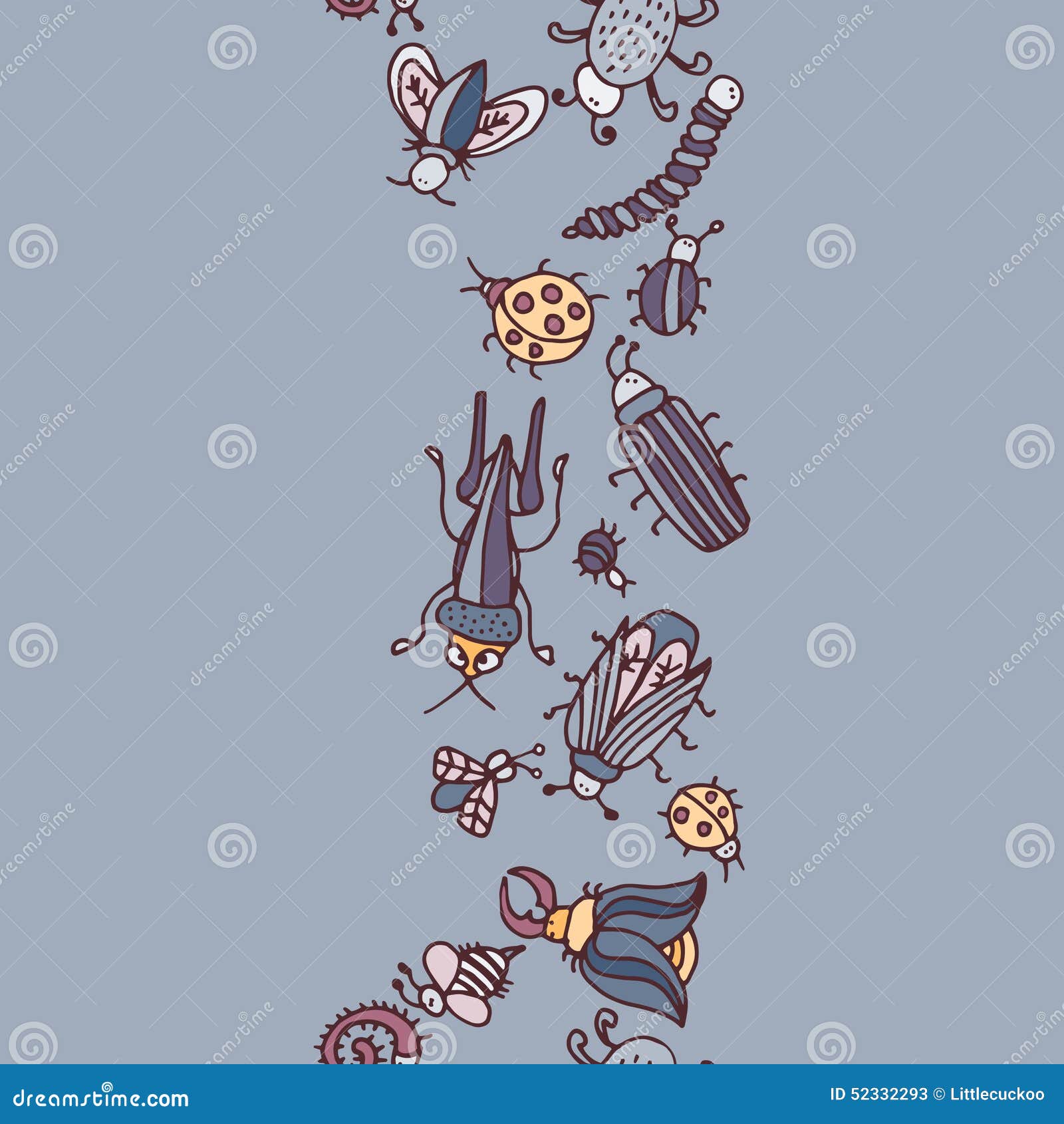 Cute Cartoon Insect Border Pattern. Summer Concept Background Stock ...