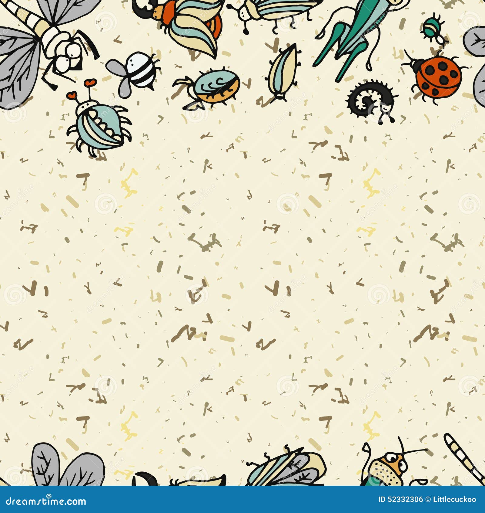 Cute Cartoon Insect Border Pattern. Summer Concept Background. Stock ...