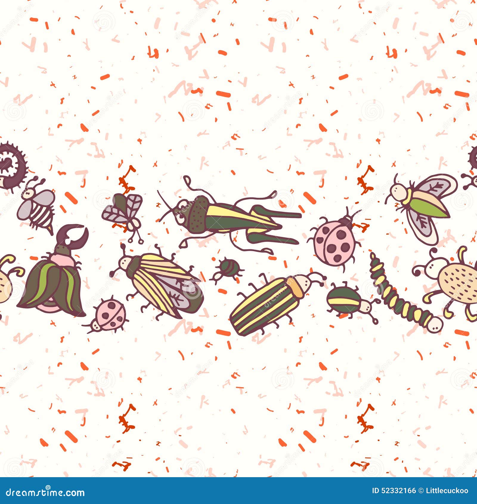 Cute Cartoon Insect Border Pattern. Summer Concept Background. Stock ...