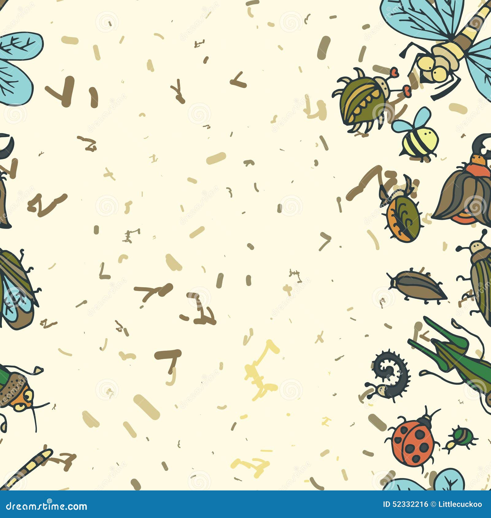 Cute Cartoon Insect Border Pattern. Summer Concept Background Stock ...