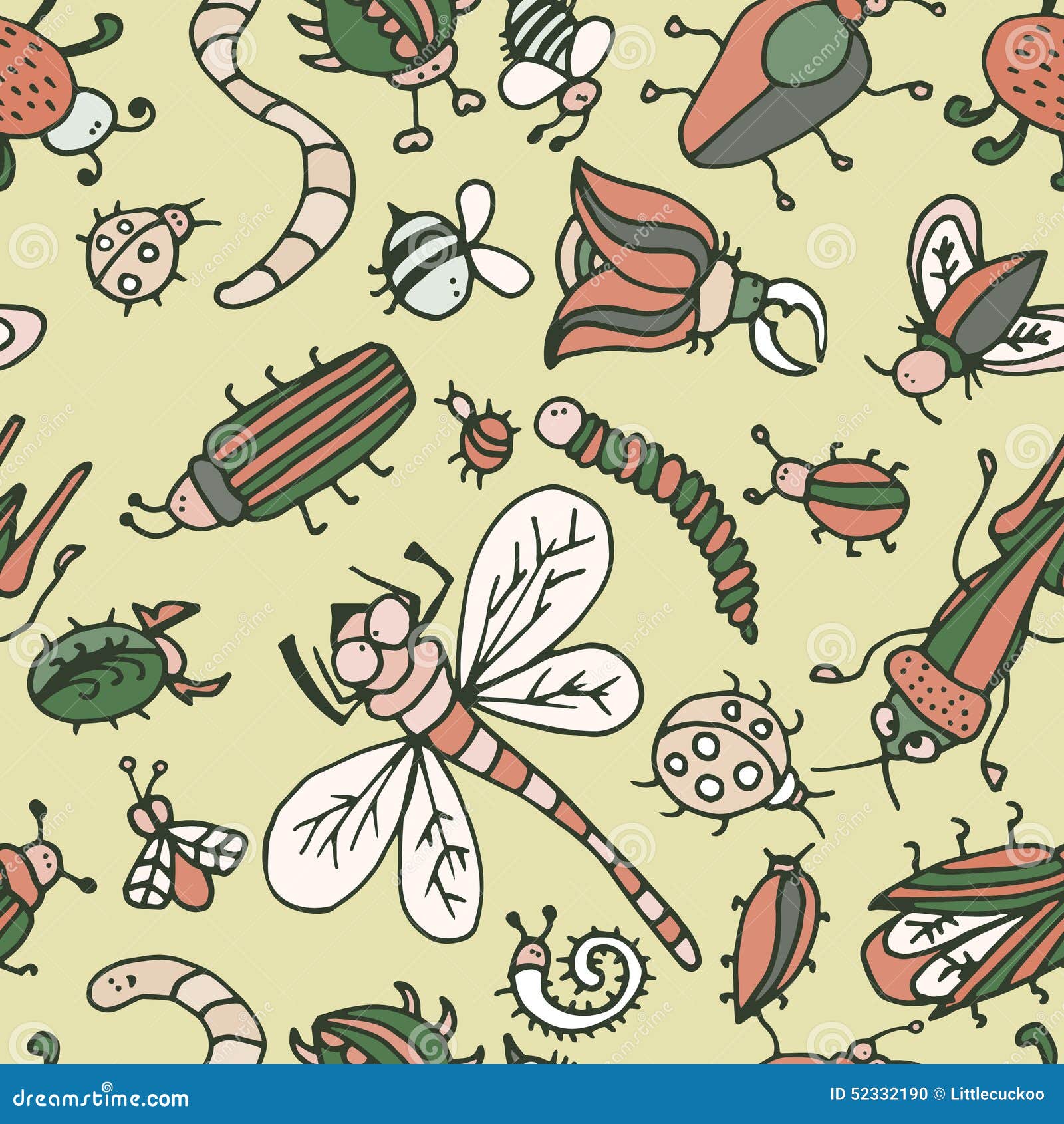 Cute Cartoon Insect Pattern. Summer Concept Texture. Stock Vector ...