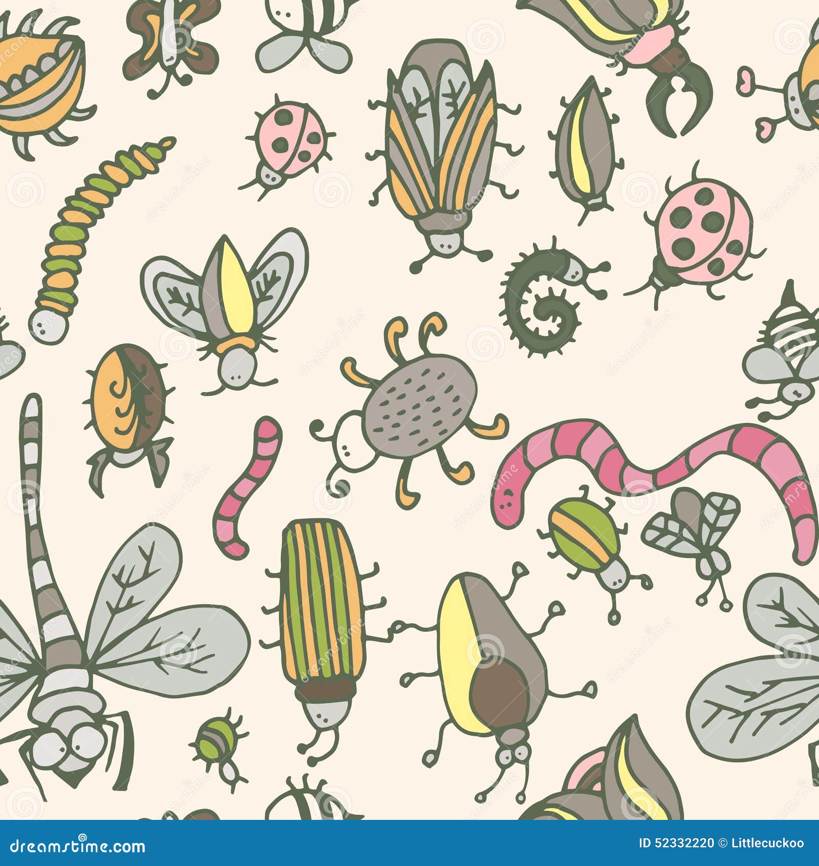 Cute Cartoon Insect Pattern. Summer Concept Texture. Stock Vector ...