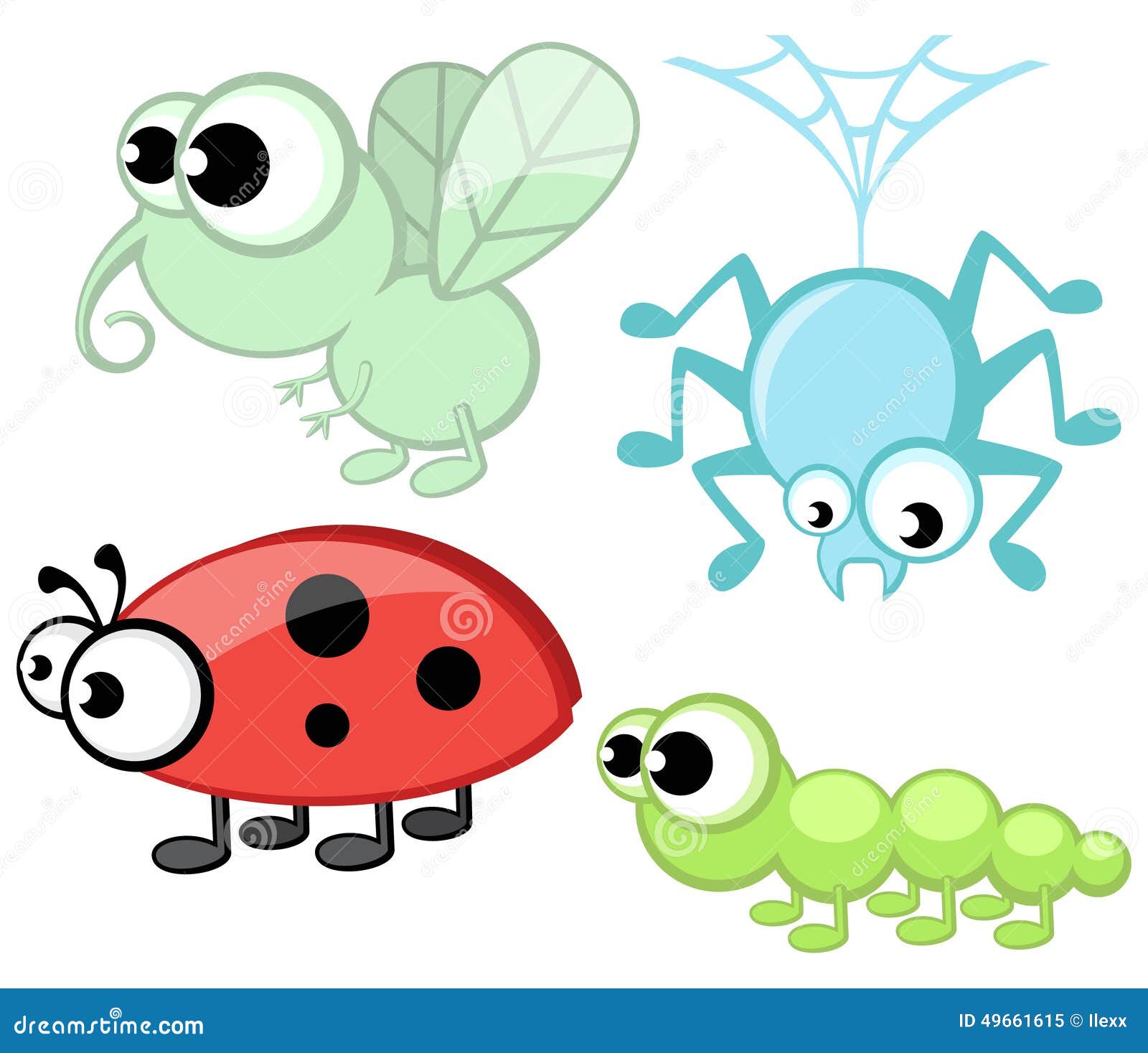 Cartoon Insects With Ladybug And Grasshopper Vector Set | CartoonDealer ...