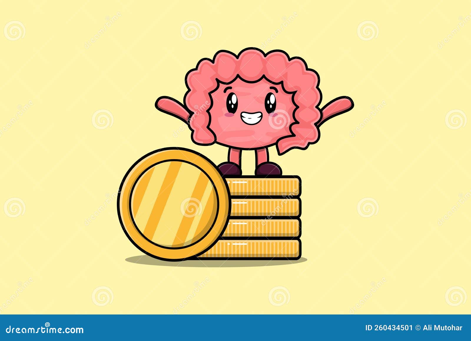 Cute Cartoon Intestine Standing in Stack Gold Coin Stock Vector ...
