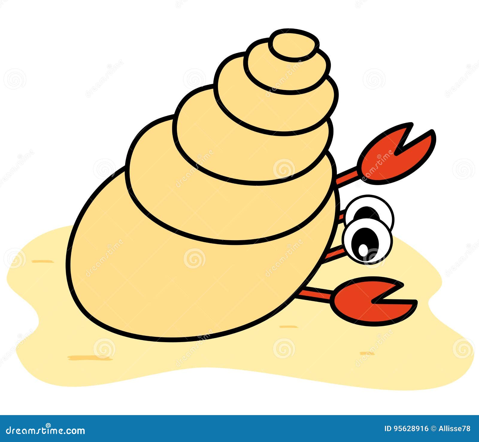 Cute Cartoon Isolated Seashell in the Sand Vector Illustration Stock ...