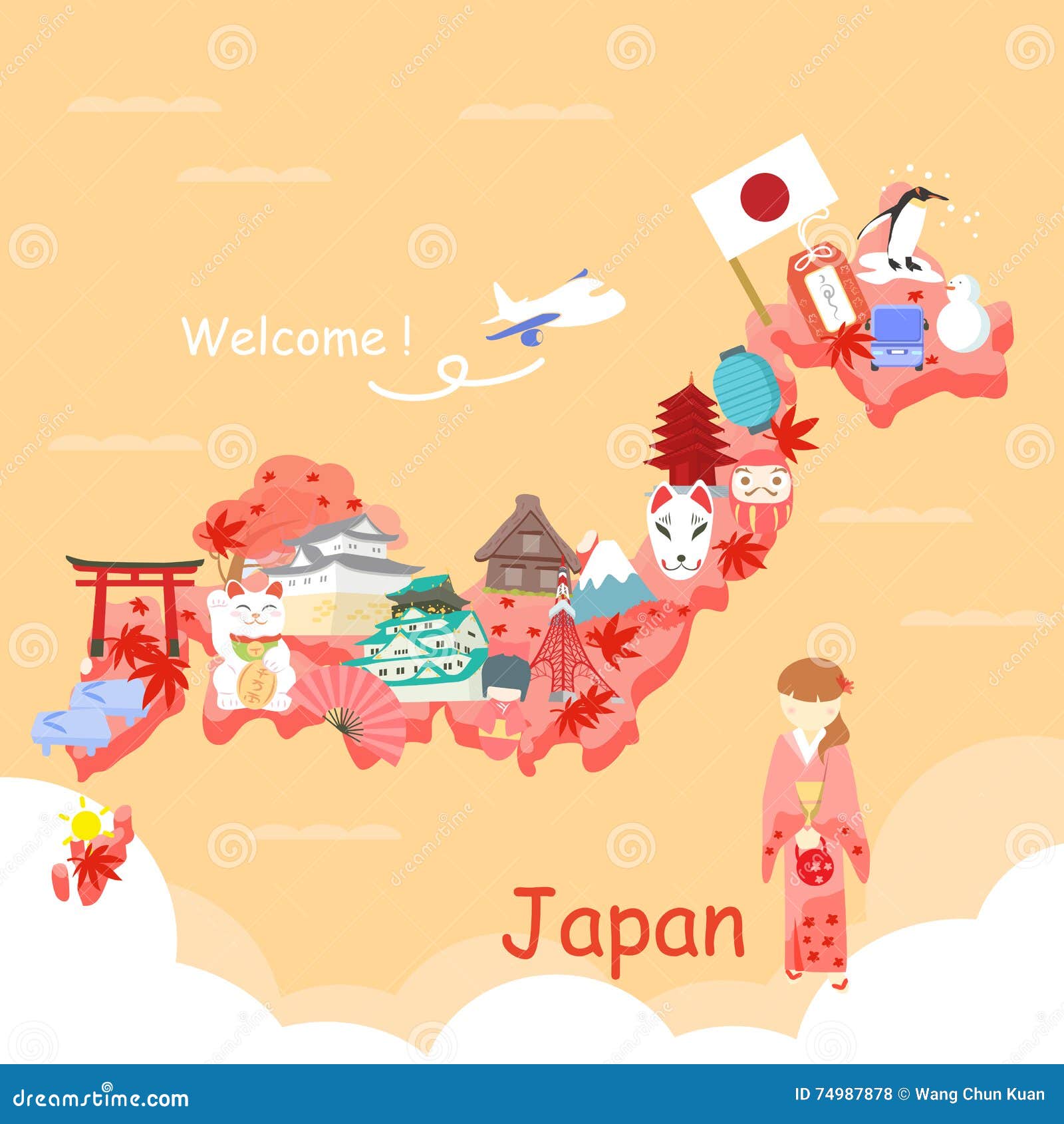 Cartoon Japan Tuned Car On Red Sun Background. Back View. Vector ...