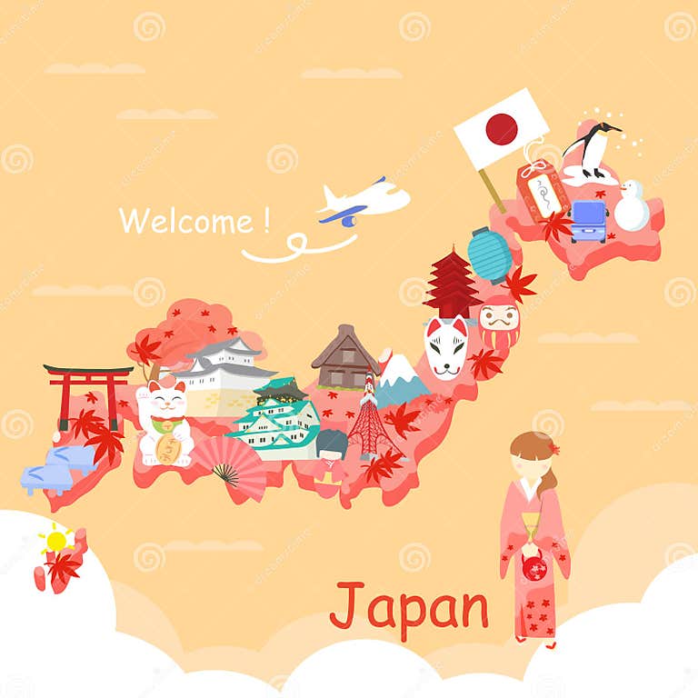 Cute cartoon japan element stock vector. Illustration of leaf - 74987878