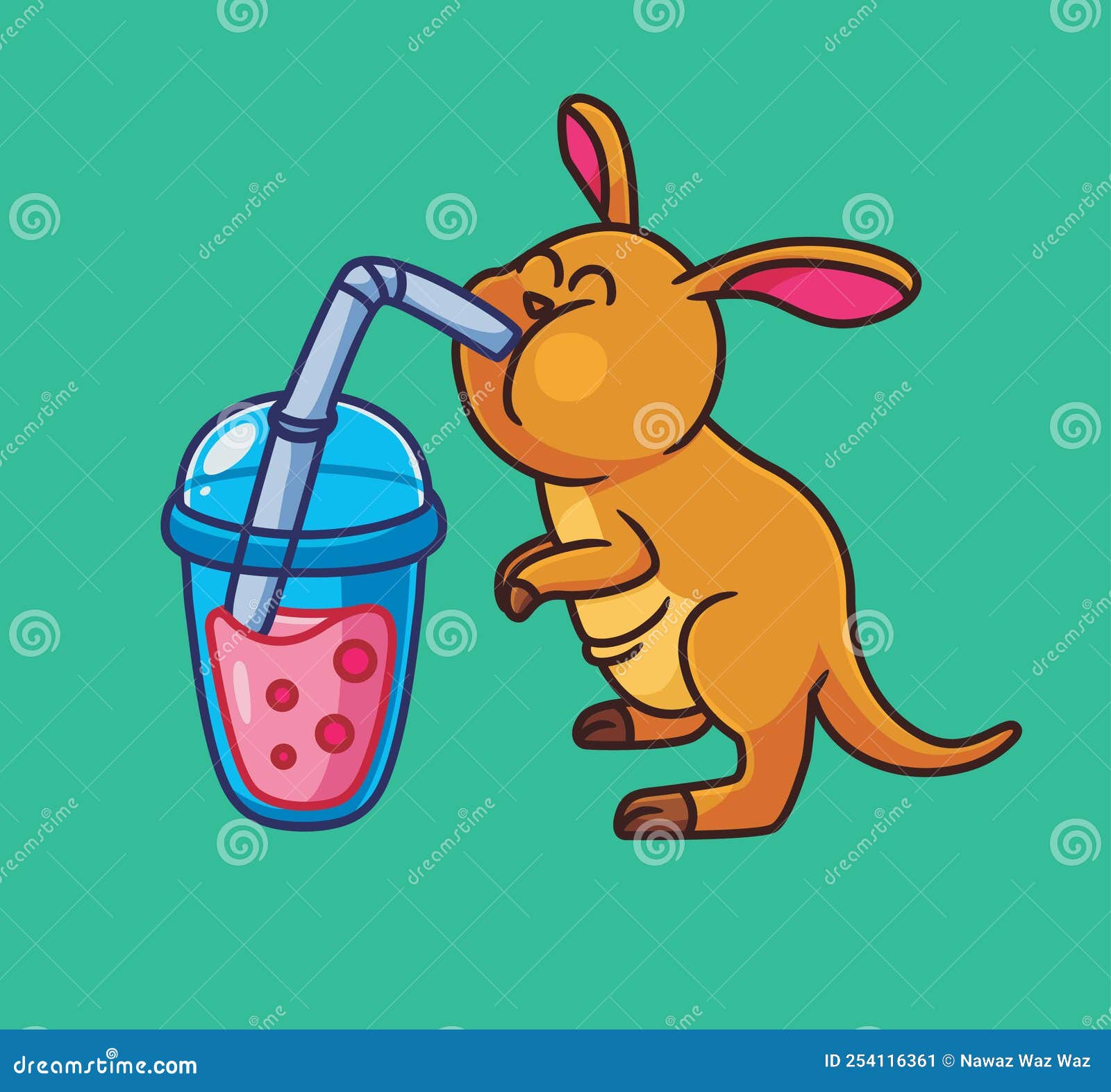 Cute Cartoon Kangaroo Drinking Bubble Tea. Isolated Cartoon Animal ...