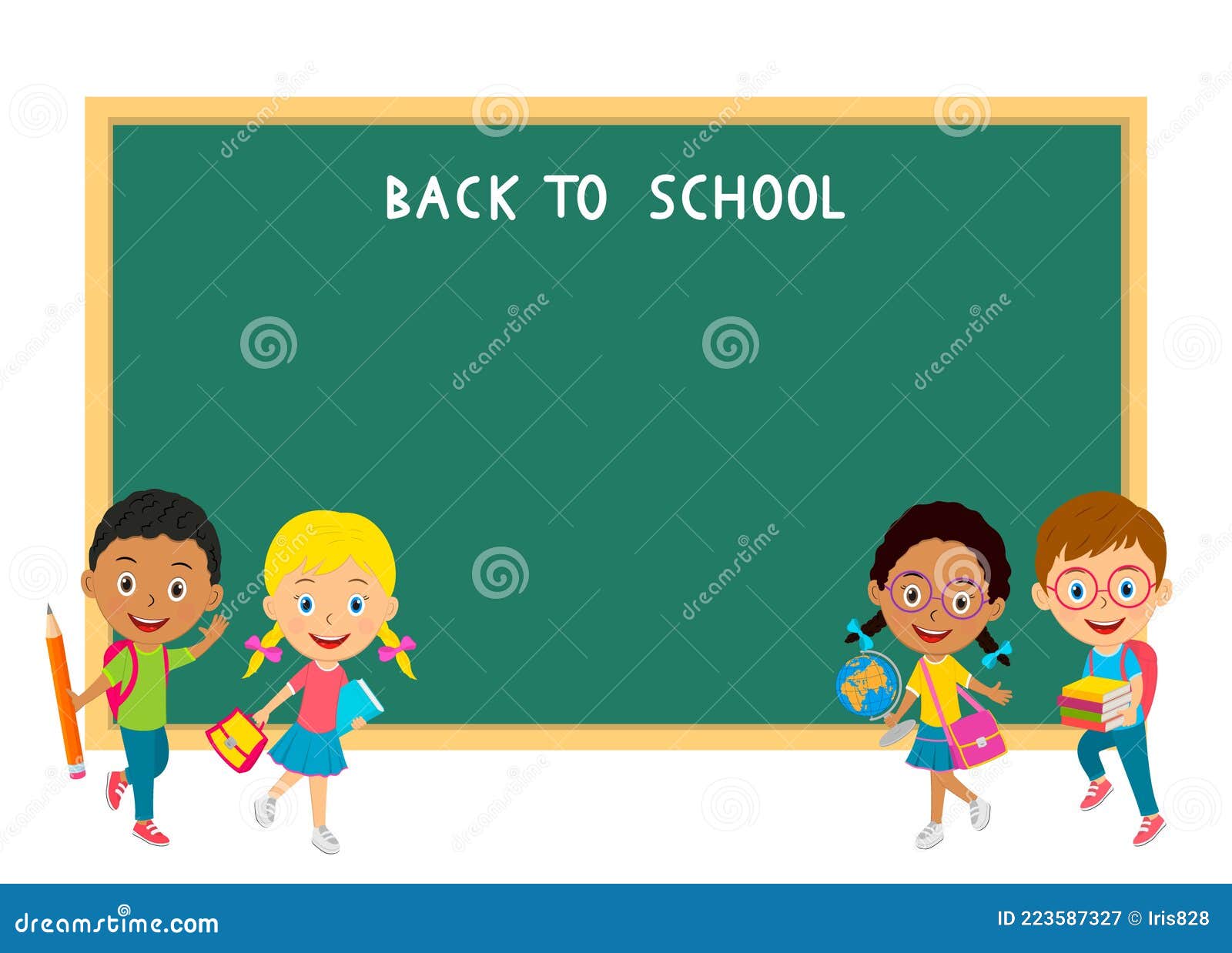 Cute Cartoon Kids and School Blackboard Stock Vector - Illustration of ...
