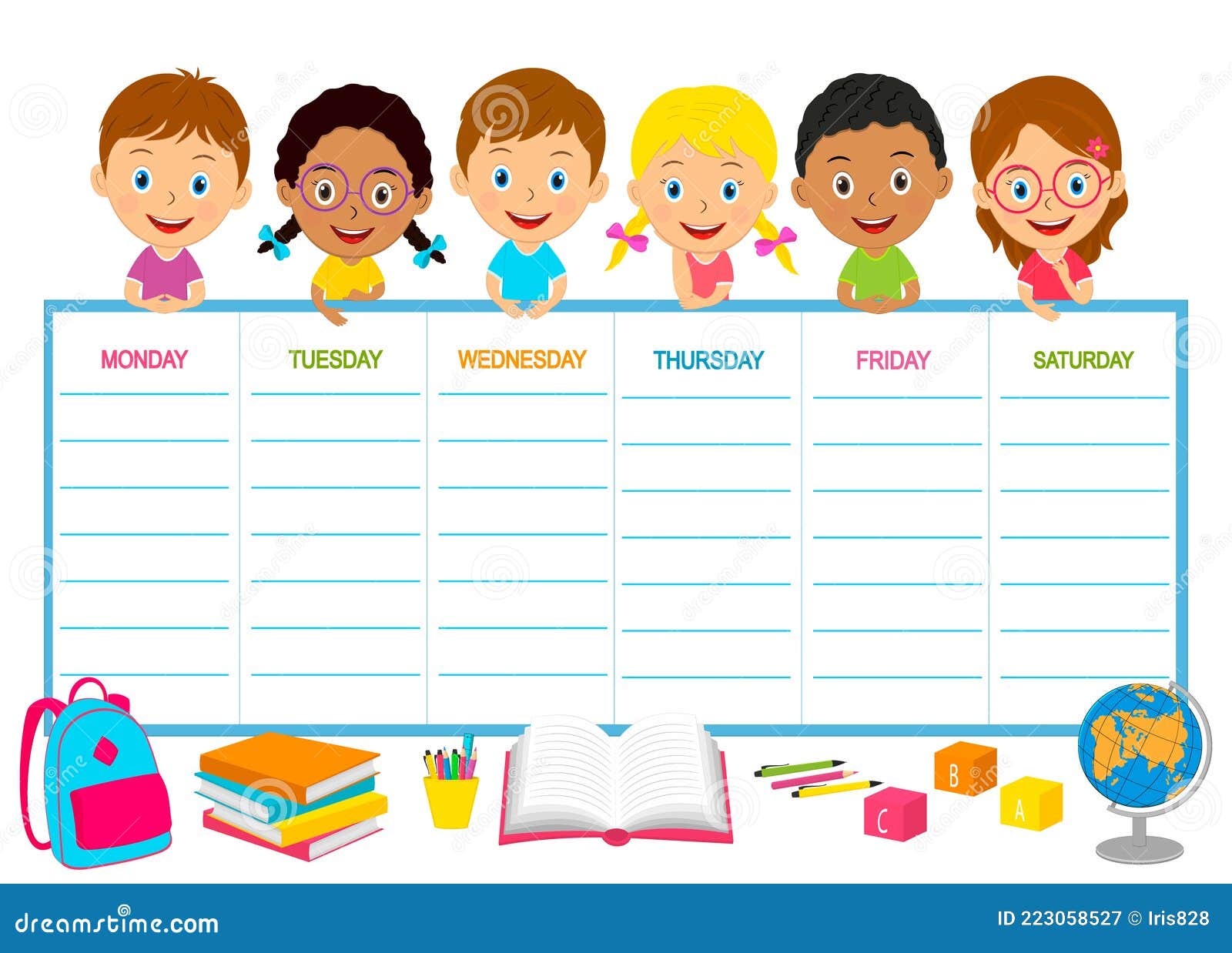 Kids Timetable Weekly Planner Coloring Page Vector | CartoonDealer.com ...