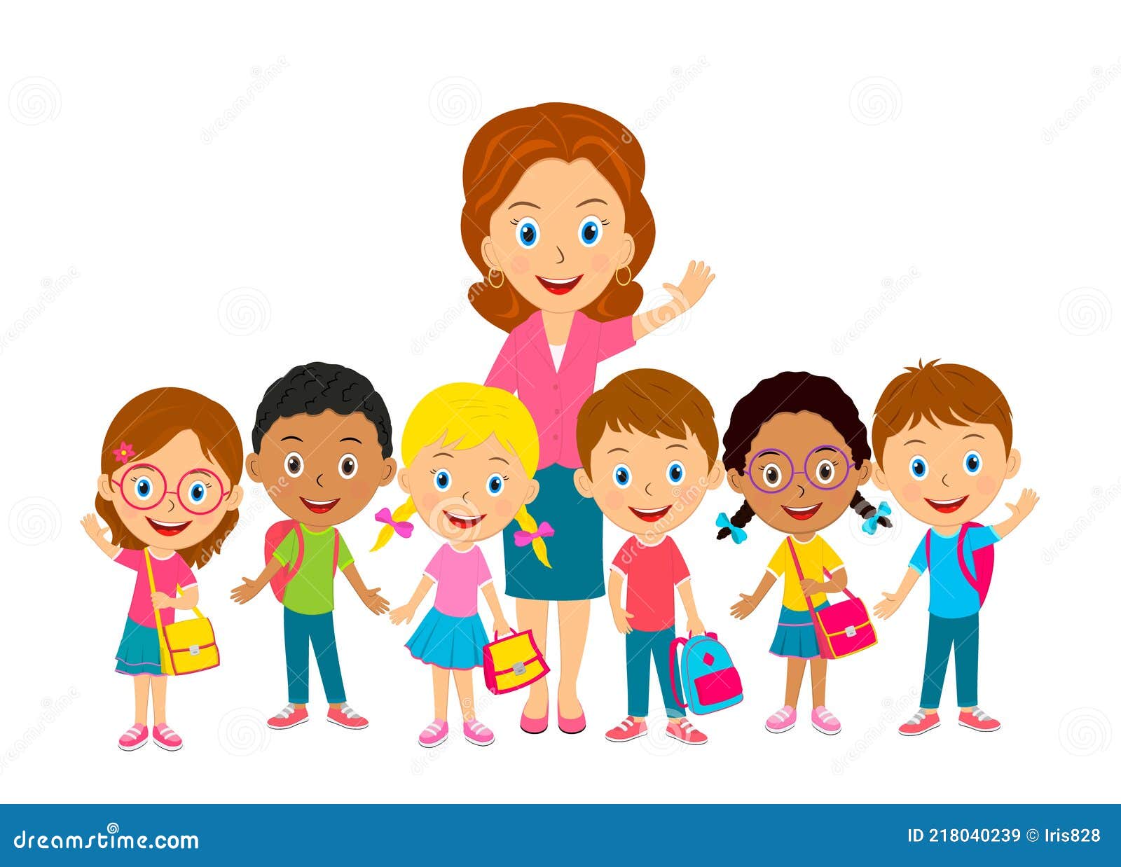 Cute Cartoon Kids and Teacher Stock Vector - Illustration of people ...