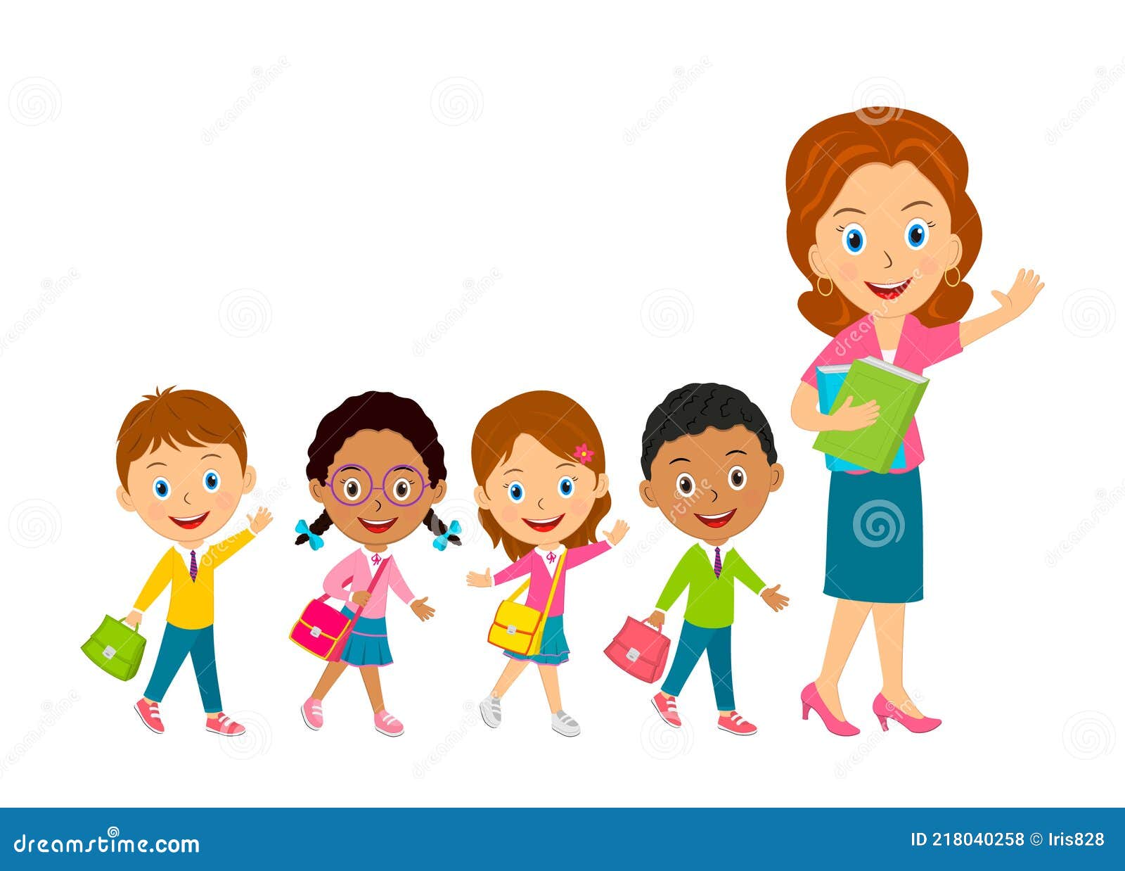 Cute Cartoon Kids and Teacher Stock Vector - Illustration of child ...