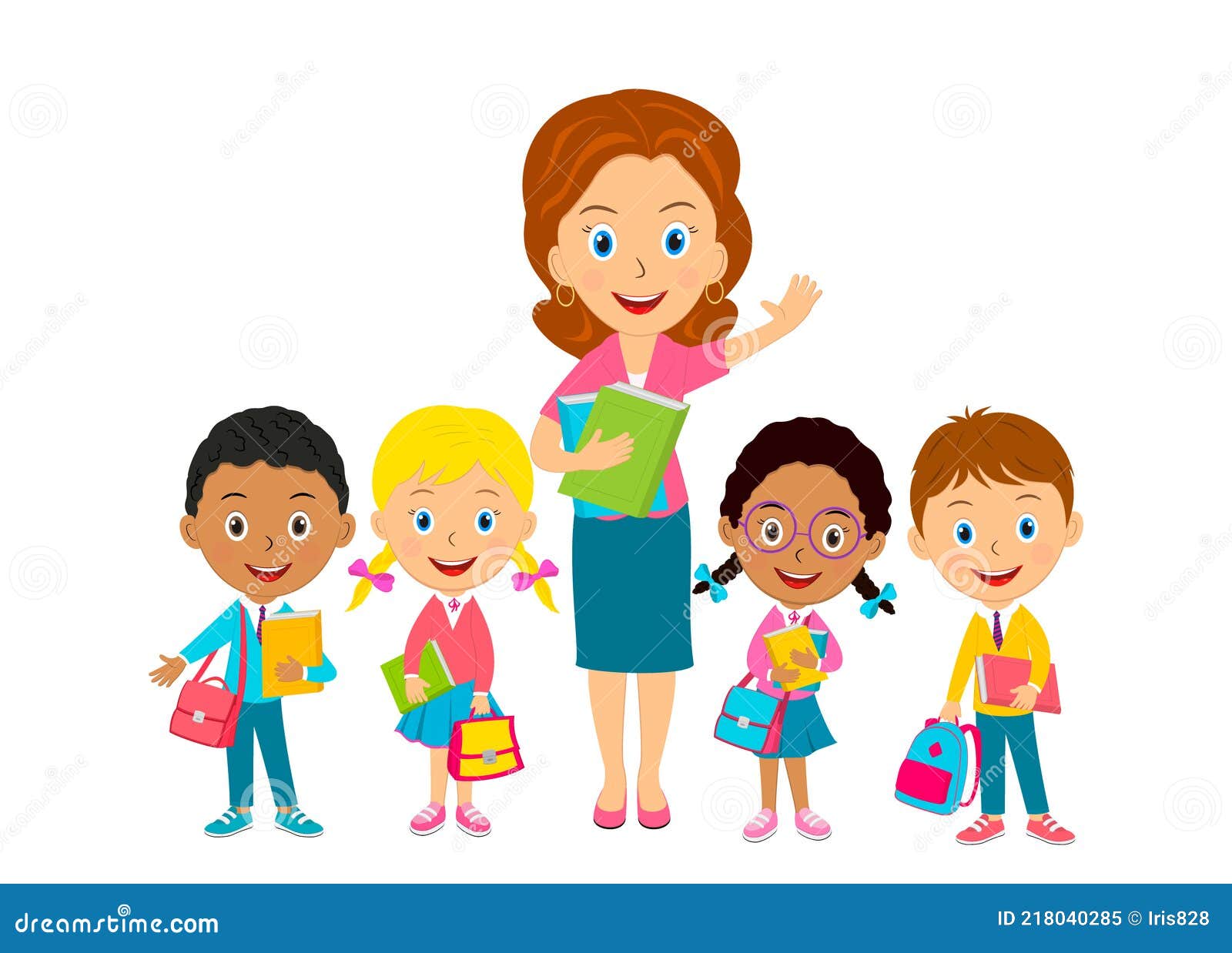 Cute Cartoon Kids and Teacher Stock Vector - Illustration of child ...