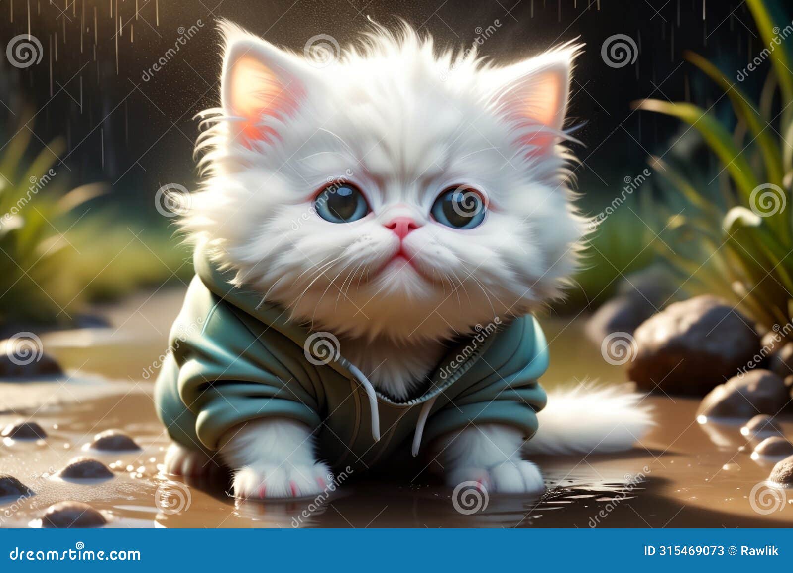 Cute Cartoon Kitten Sitting in a Dirty Puddle, it S Raining Stock Image ...