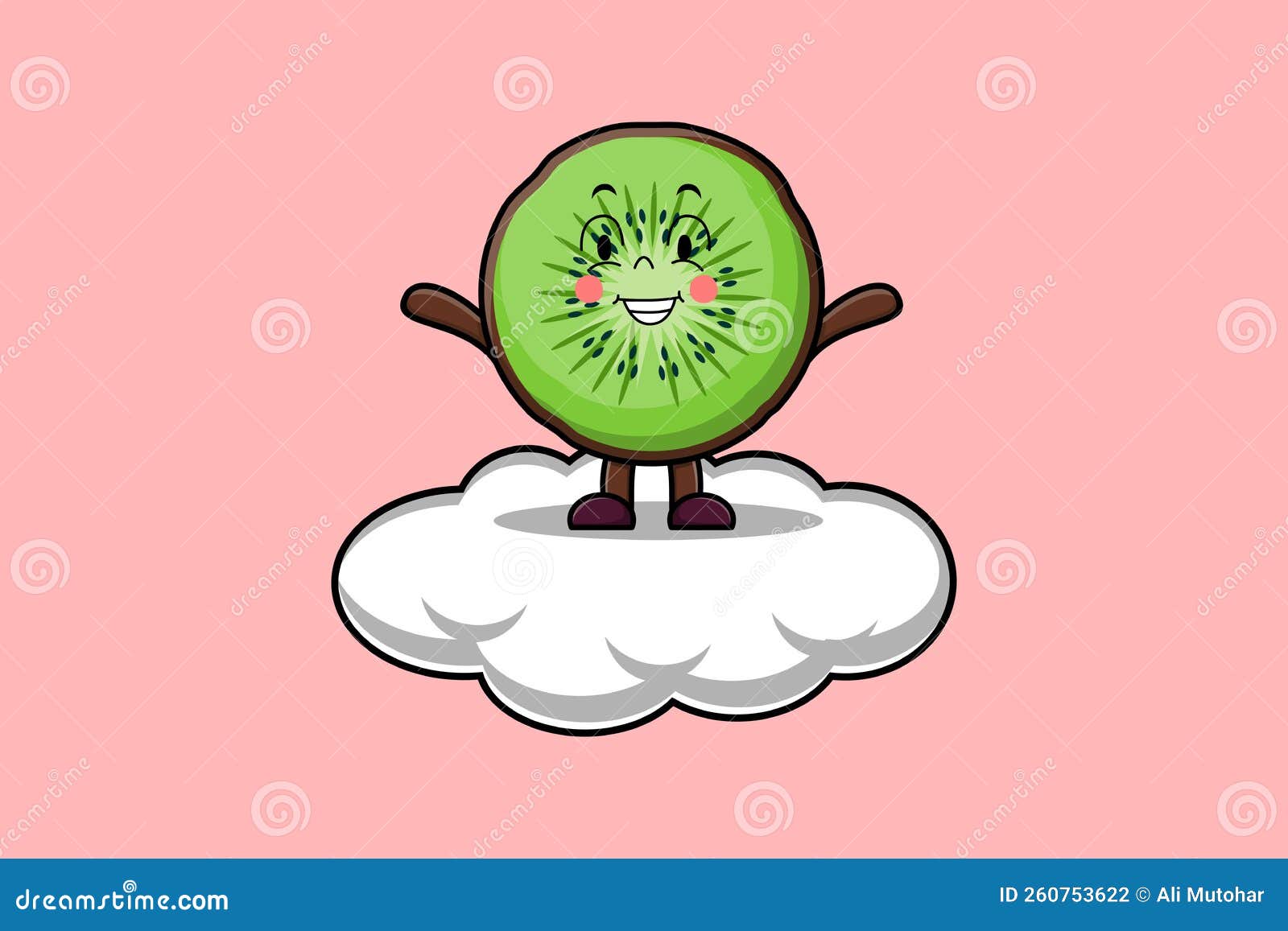 Cute Cartoon Kiwi Fruit Character Stand in Cloud Stock Vector ...