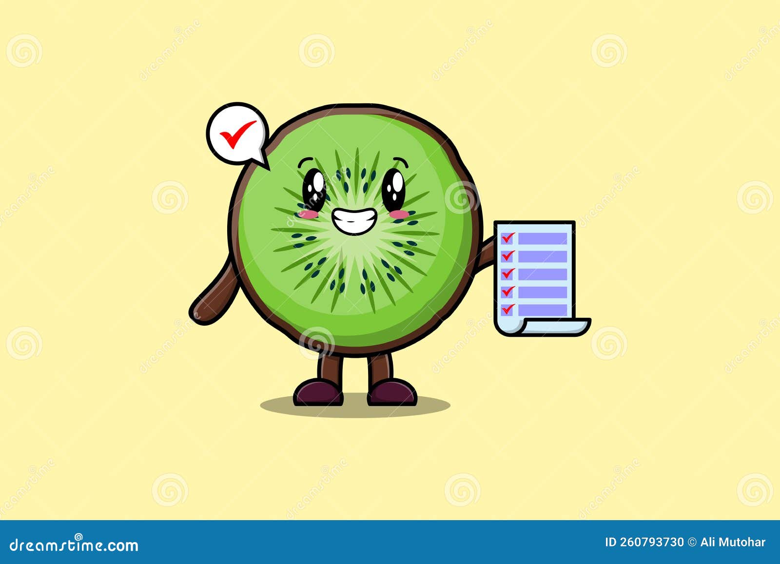Cute Cartoon Kiwi Fruit Holding Checklist Note Stock Vector ...