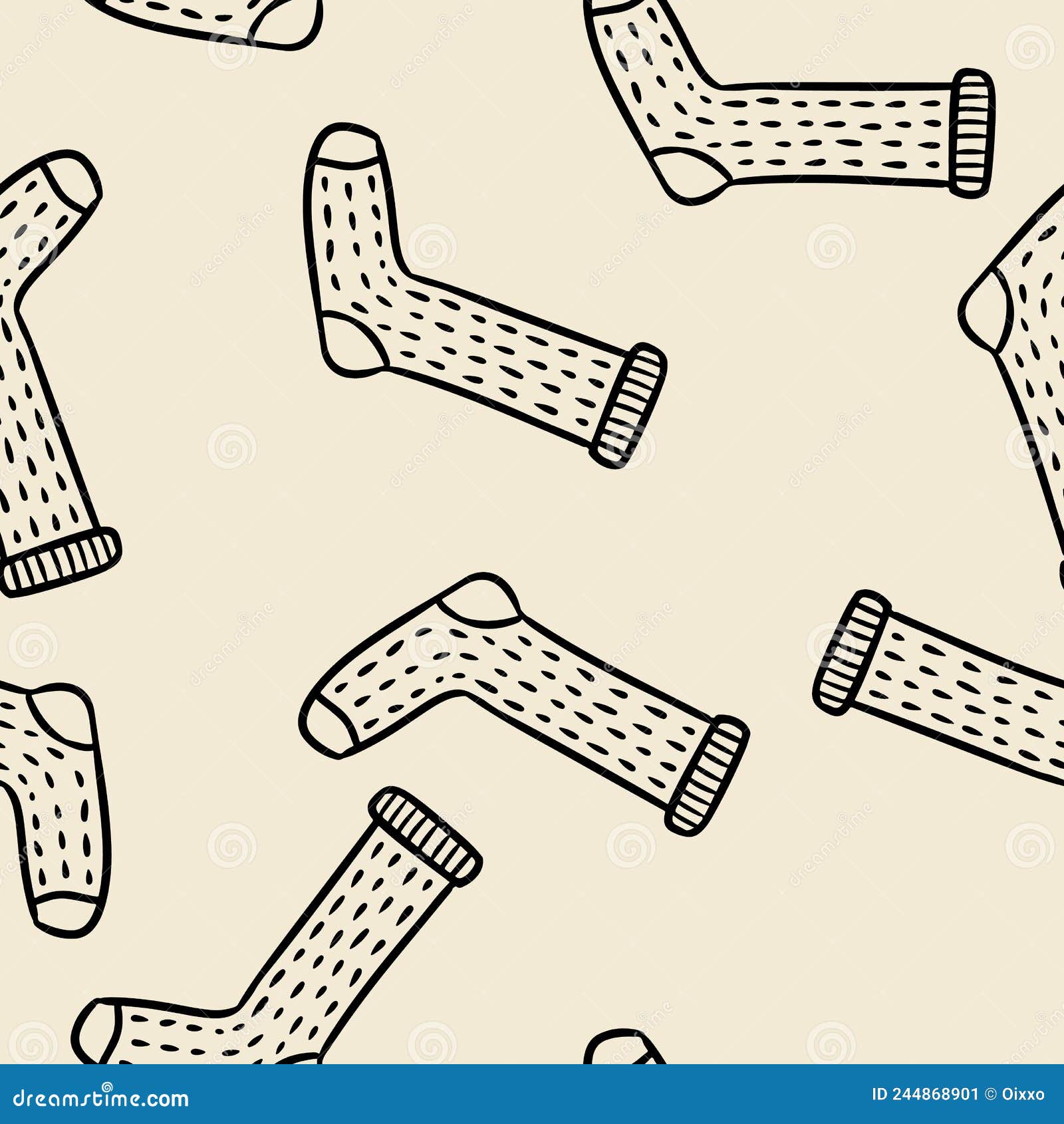 Cute Cartoon Knitted Socks Doodles Seamless Border Pattern. Vector ...