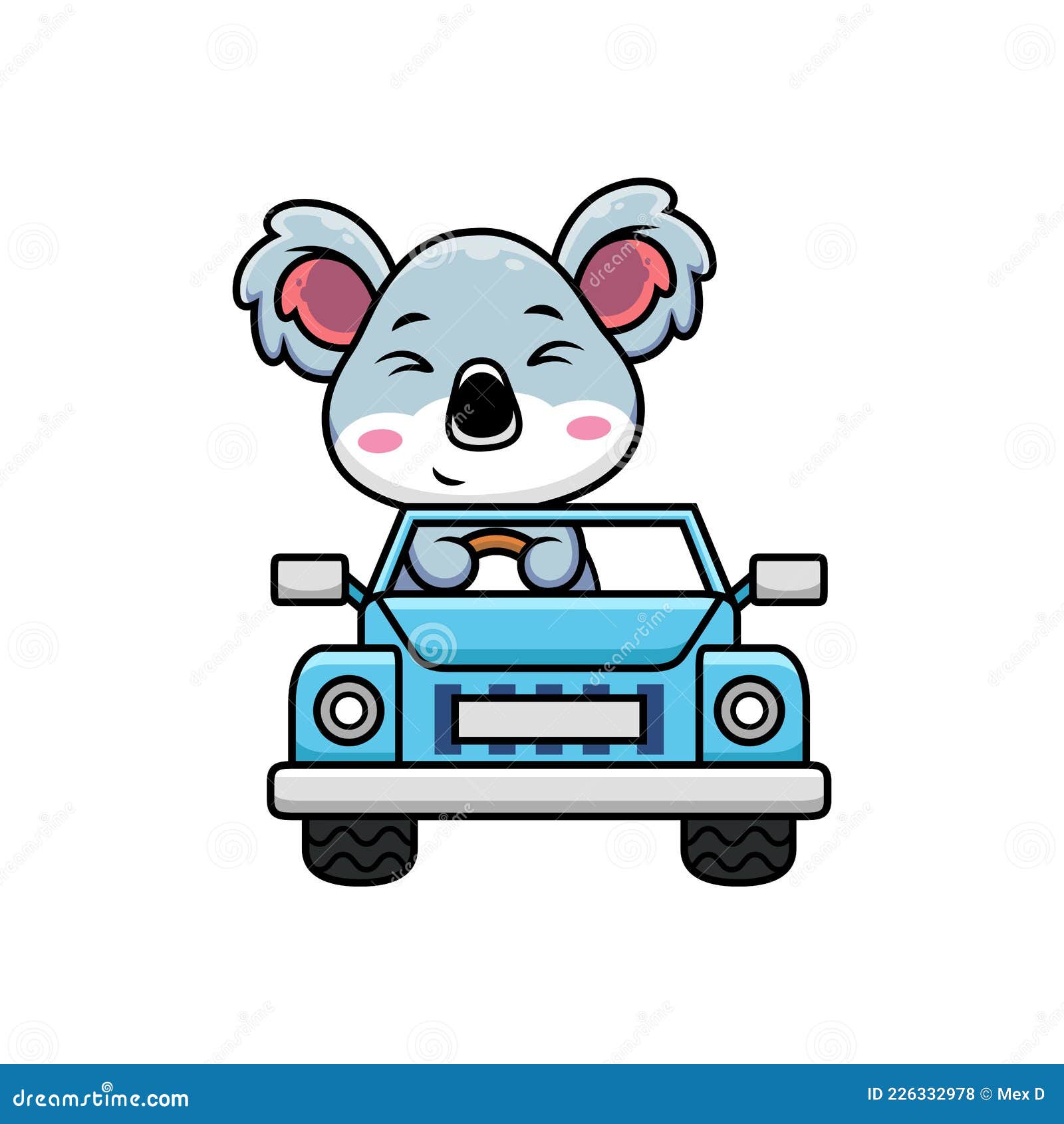 Cute Cartoon Koala Driving Blue Car Stock Illustration - Illustration ...