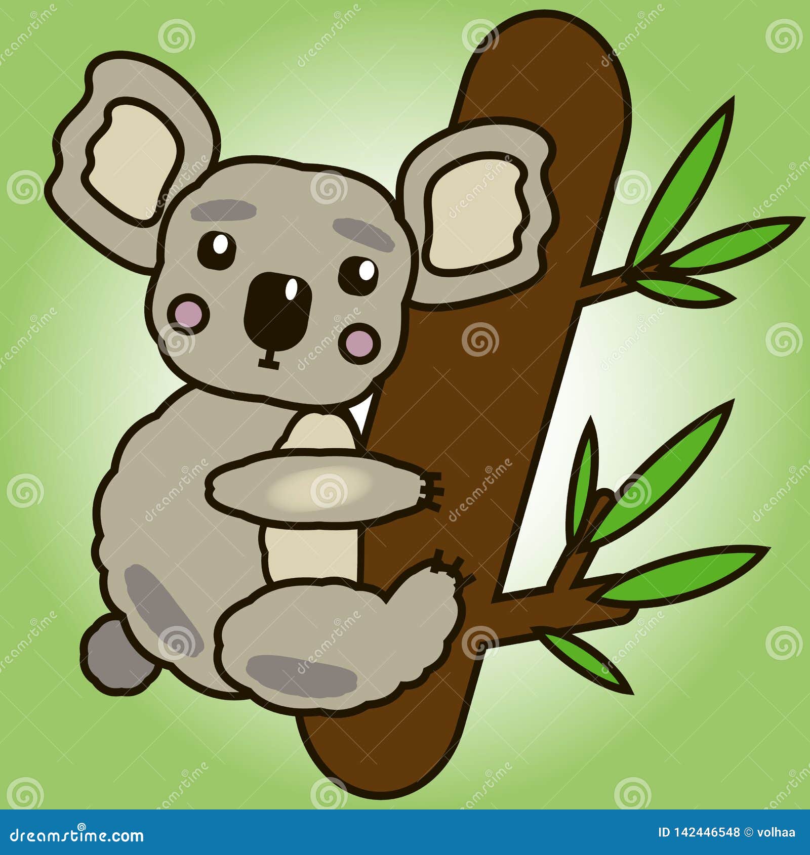 Cute Cartoon Koala on the Tree Stock Vector - Illustration of vector ...