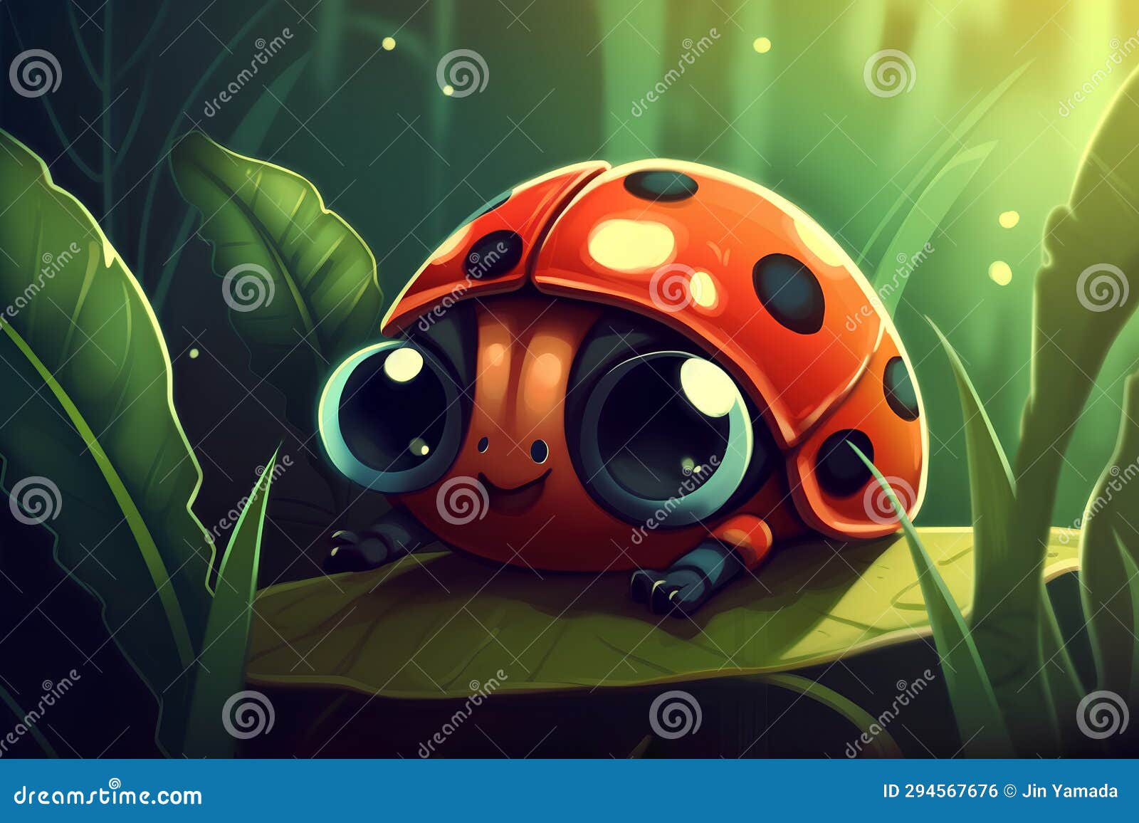 Cute Cartoon Ladybug in the Grass. 3d Illustration Stock Illustration ...
