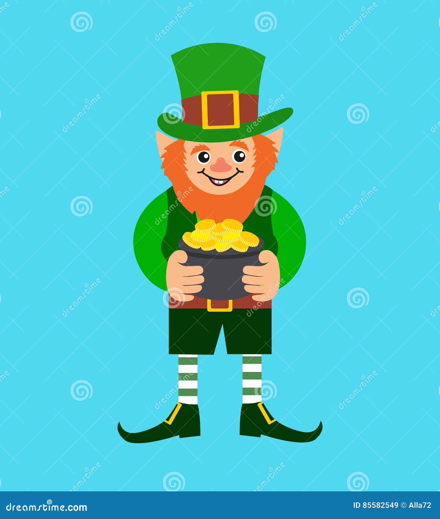 Cute Cartoon Leprechaun with Pot of Gold. Stock Vector - Illustration ...