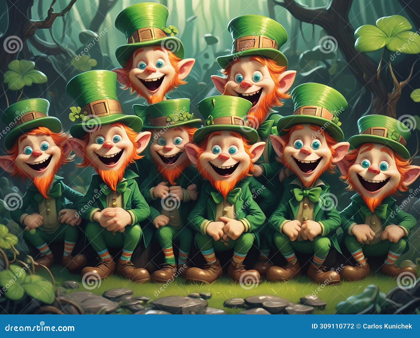 Cute Cartoon Leprechauns Group - Generated by Ai Stock Illustration ...