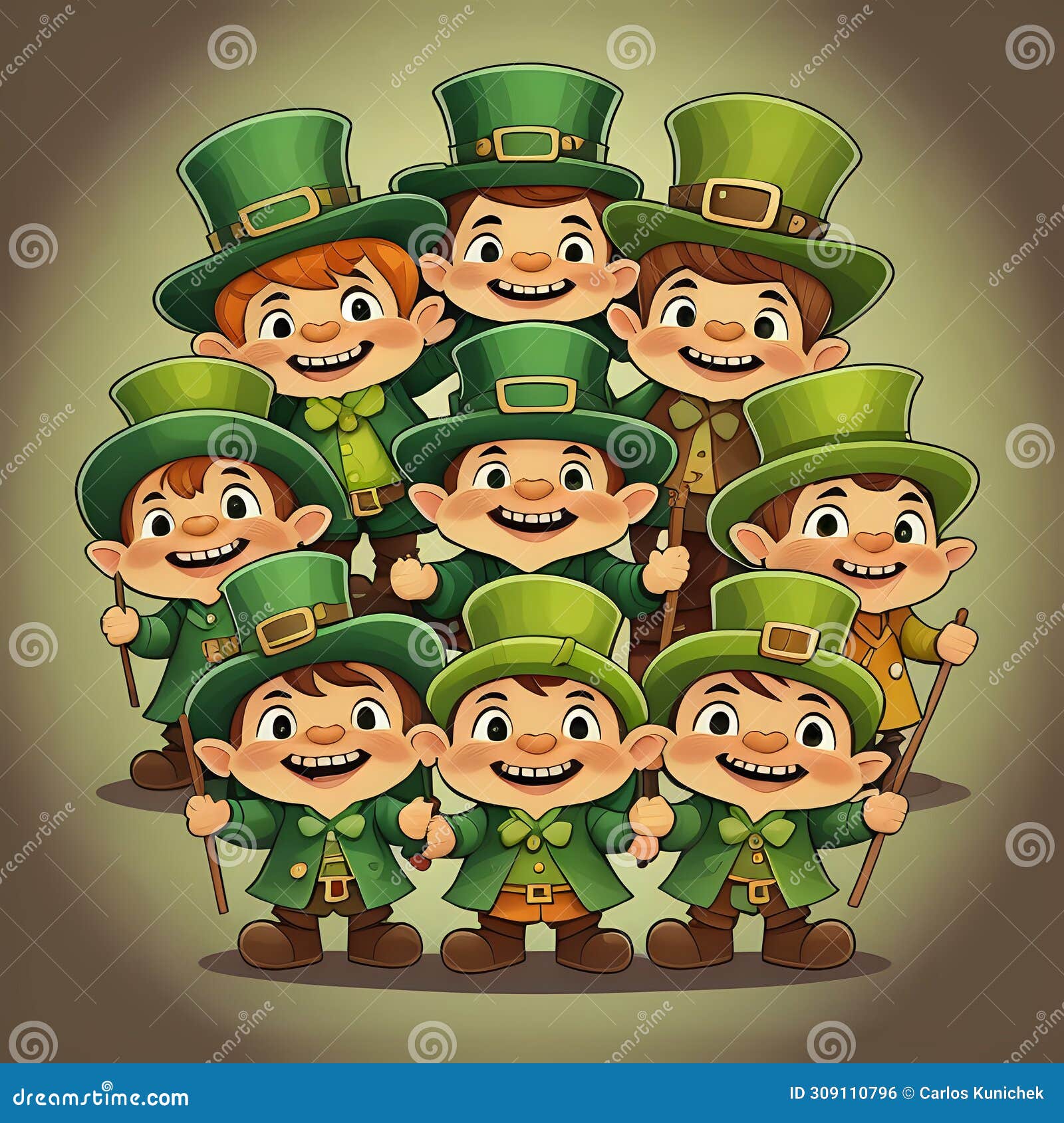 Cute Cartoon Leprechauns Group - Generated by Ai Stock Illustration ...