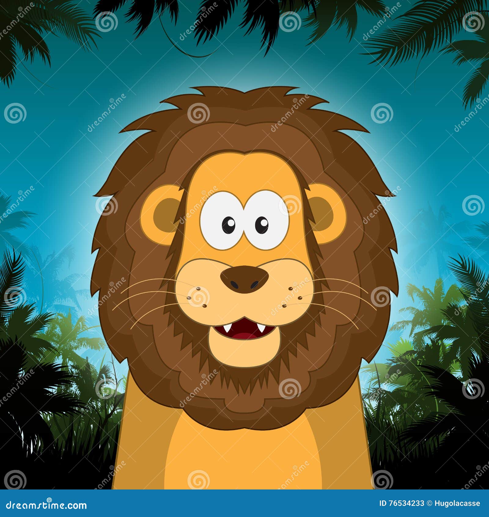 Cute Cartoon Lion In Front Of Jungle Background | CartoonDealer.com ...
