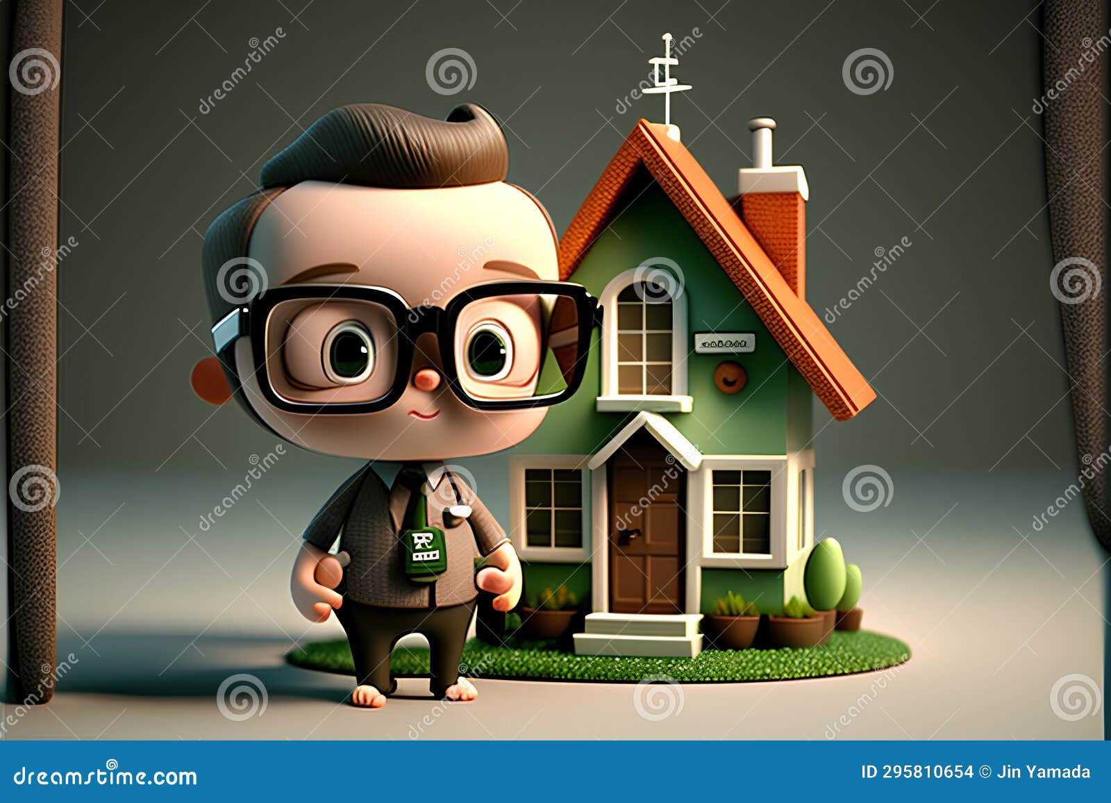 Cute Cartoon Little Boy in Front of a House (3d Render) Stock ...