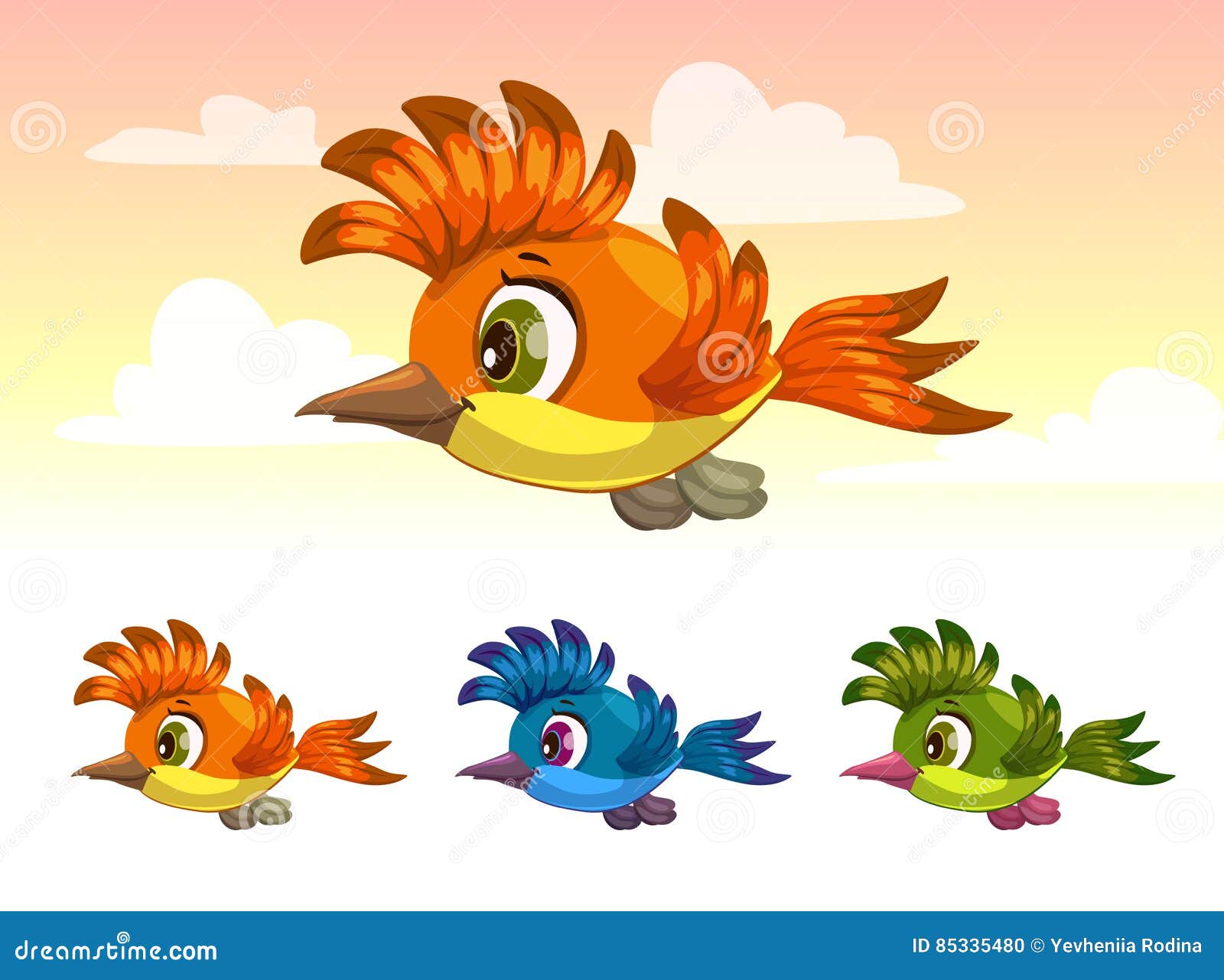 Cute Cartoon Little Flying Bird. Stock Vector - Illustration of ...