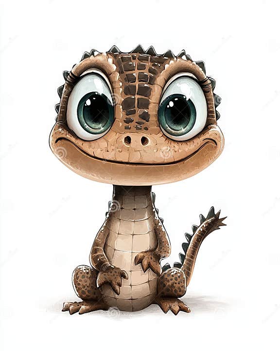 Cute Cartoon Lizard Character White Isolate Background Stock ...