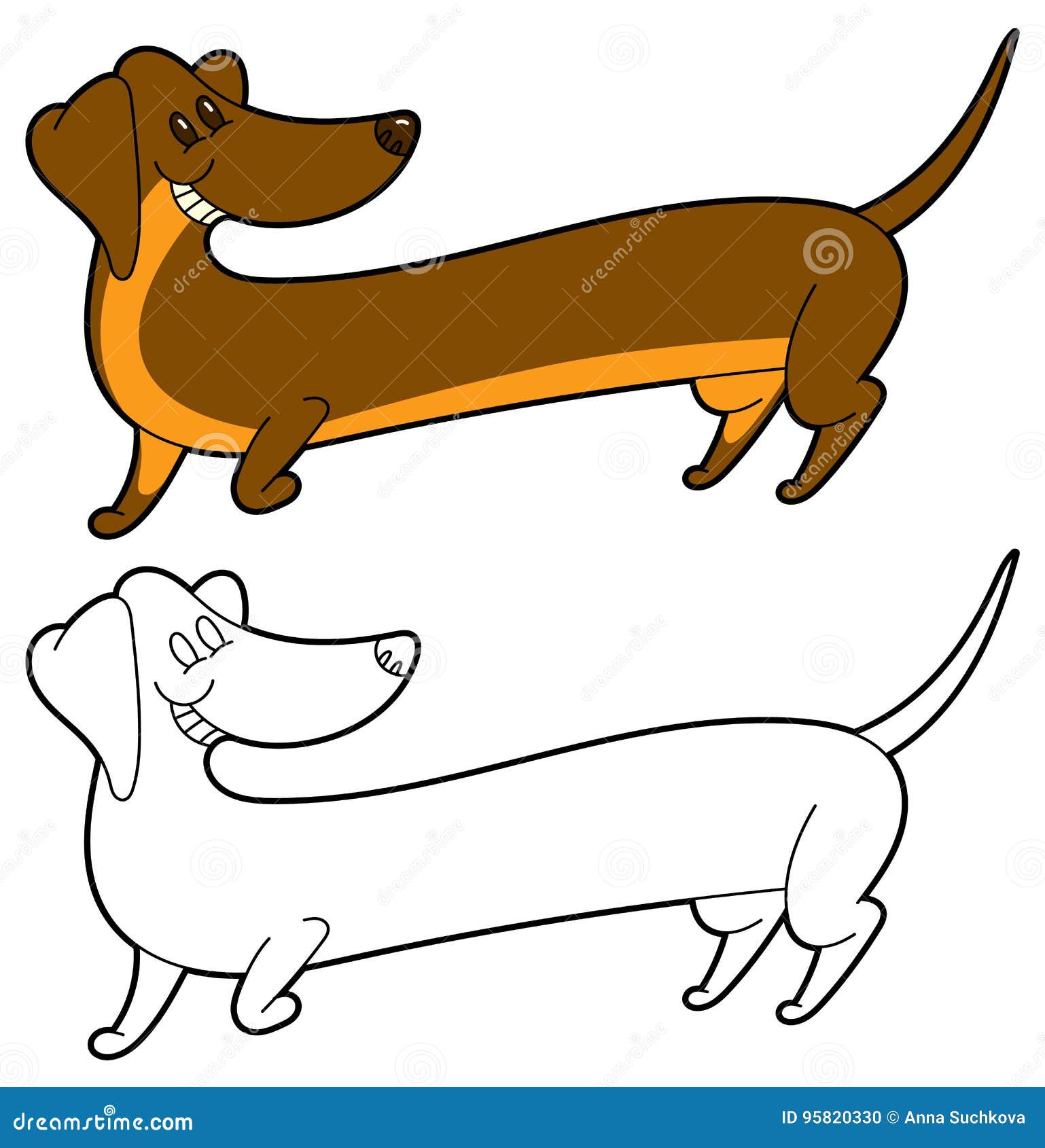 Cute Cartoon Long Dachshund Stock Vector - Illustration of canine ...