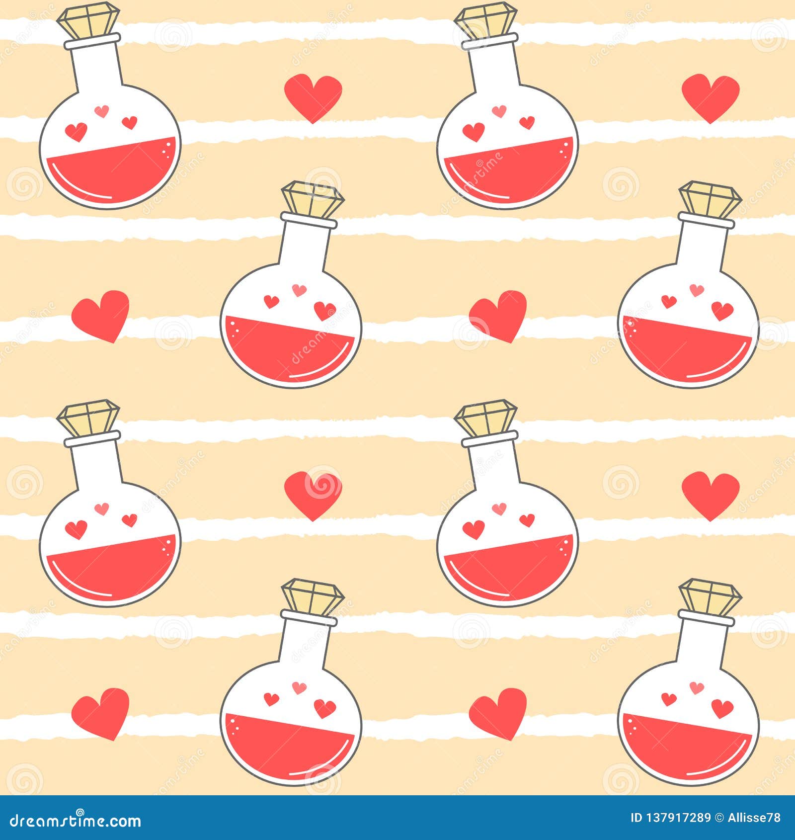Cute Cartoon Love Potion Seamless Vector Pattern Background Valentine ...
