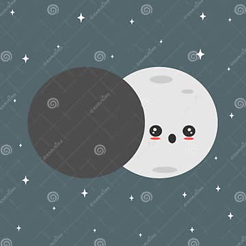 Cute Cartoon Vector Lunar Eclipse Concept Illustration Stock Vector ...