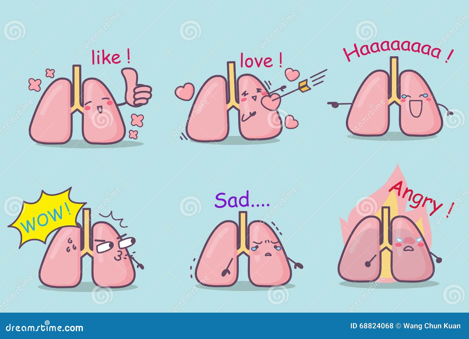 Cute cartoon lung set stock vector. Illustration of expression - 68824068