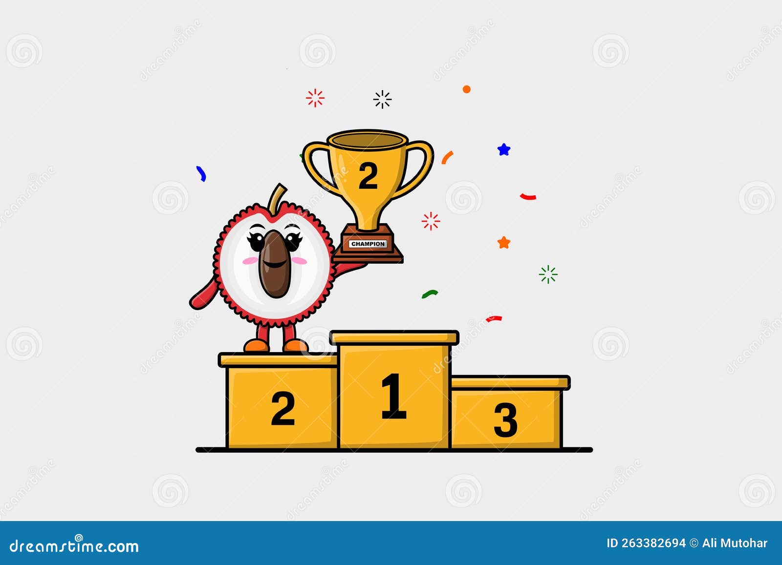 Cute Cartoon Lychee Character As the Second Winner Stock Vector ...