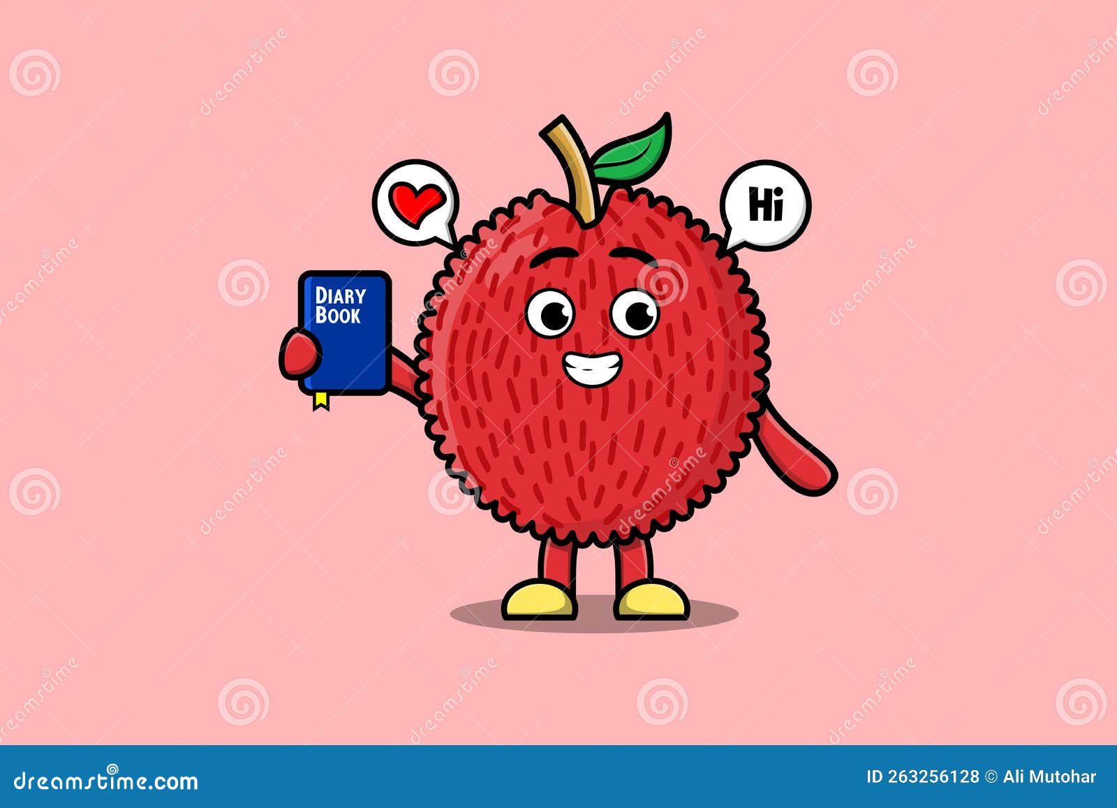 Cute Cartoon Lychee Character Holding Diary Book Stock Vector - Illustration of healthy, comic ...