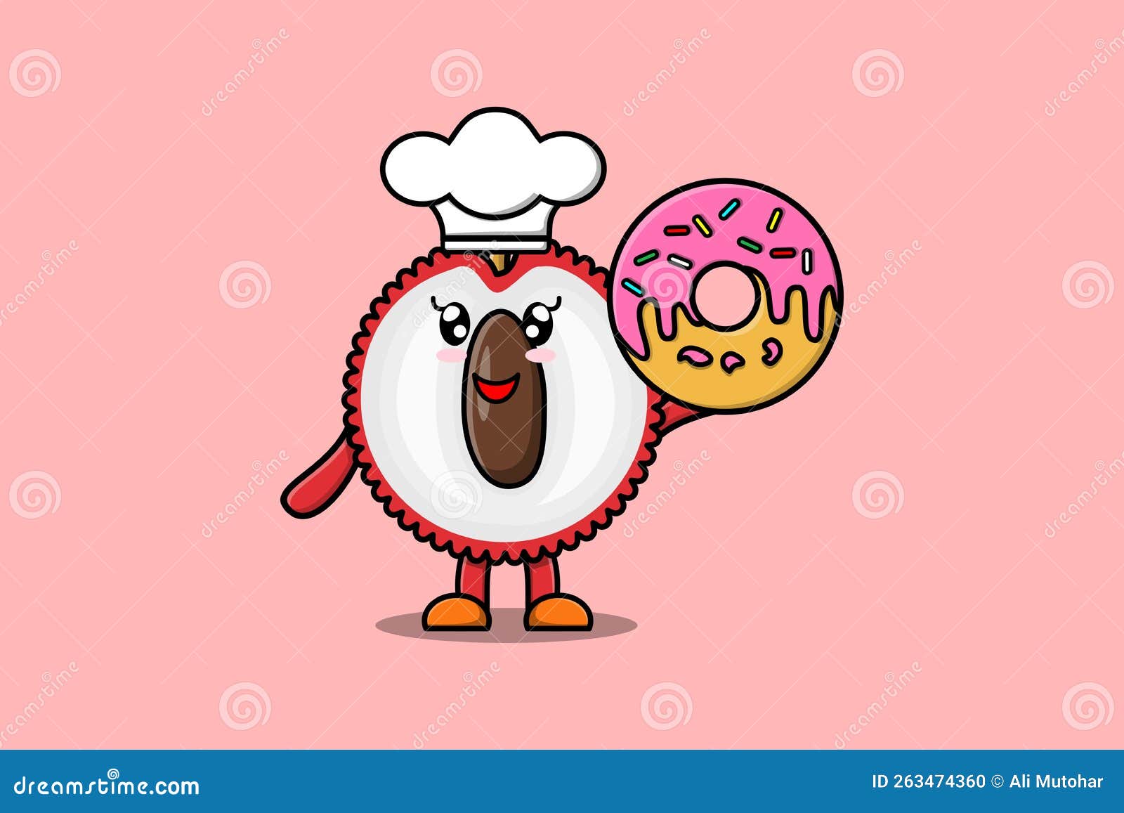 Cute Cartoon Lychee Chef Character Donuts Stock Vector - Illustration ...