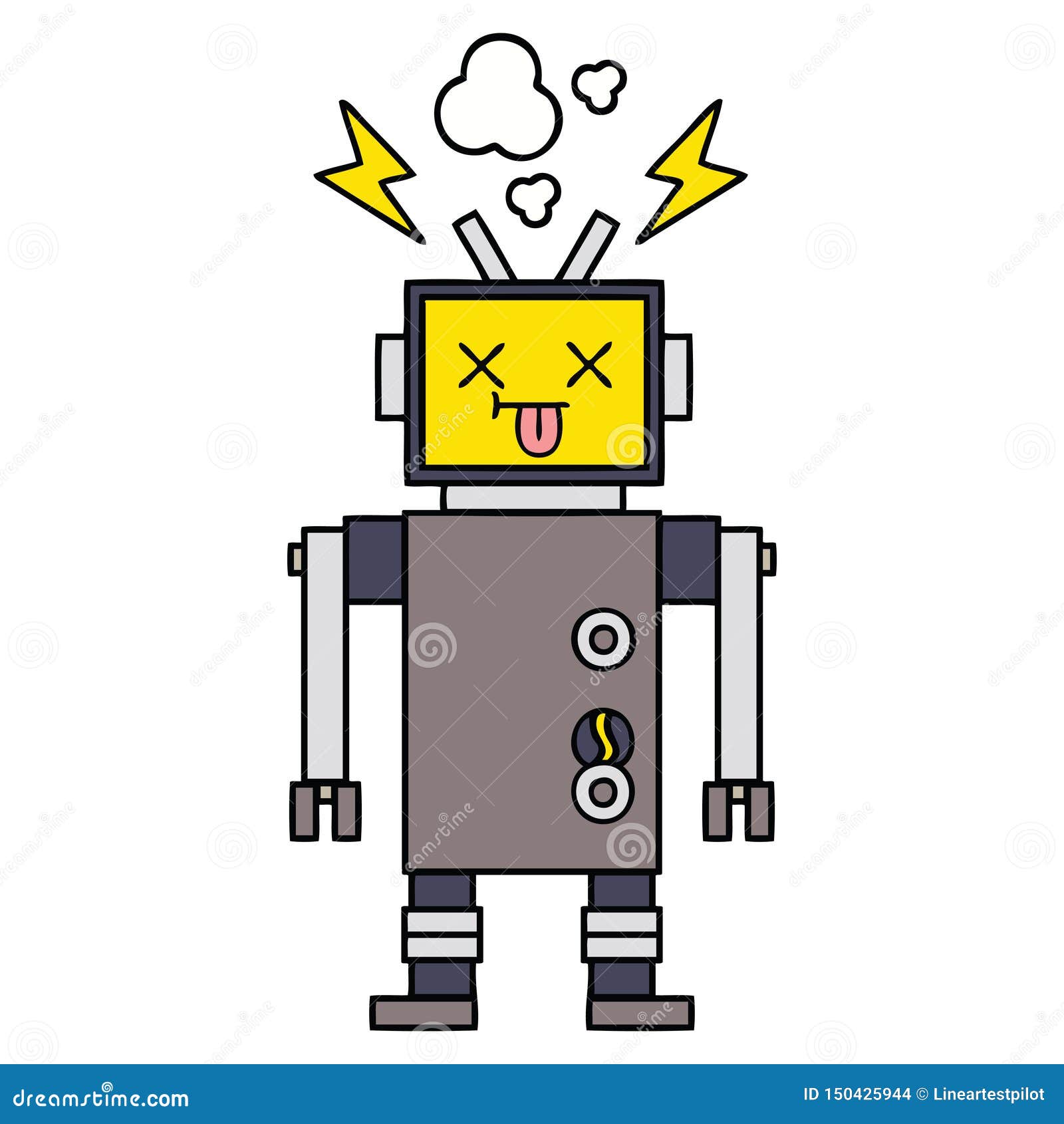 Cute Cartoon of a Malfunctioning Robot Stock Vector - Illustration of ...