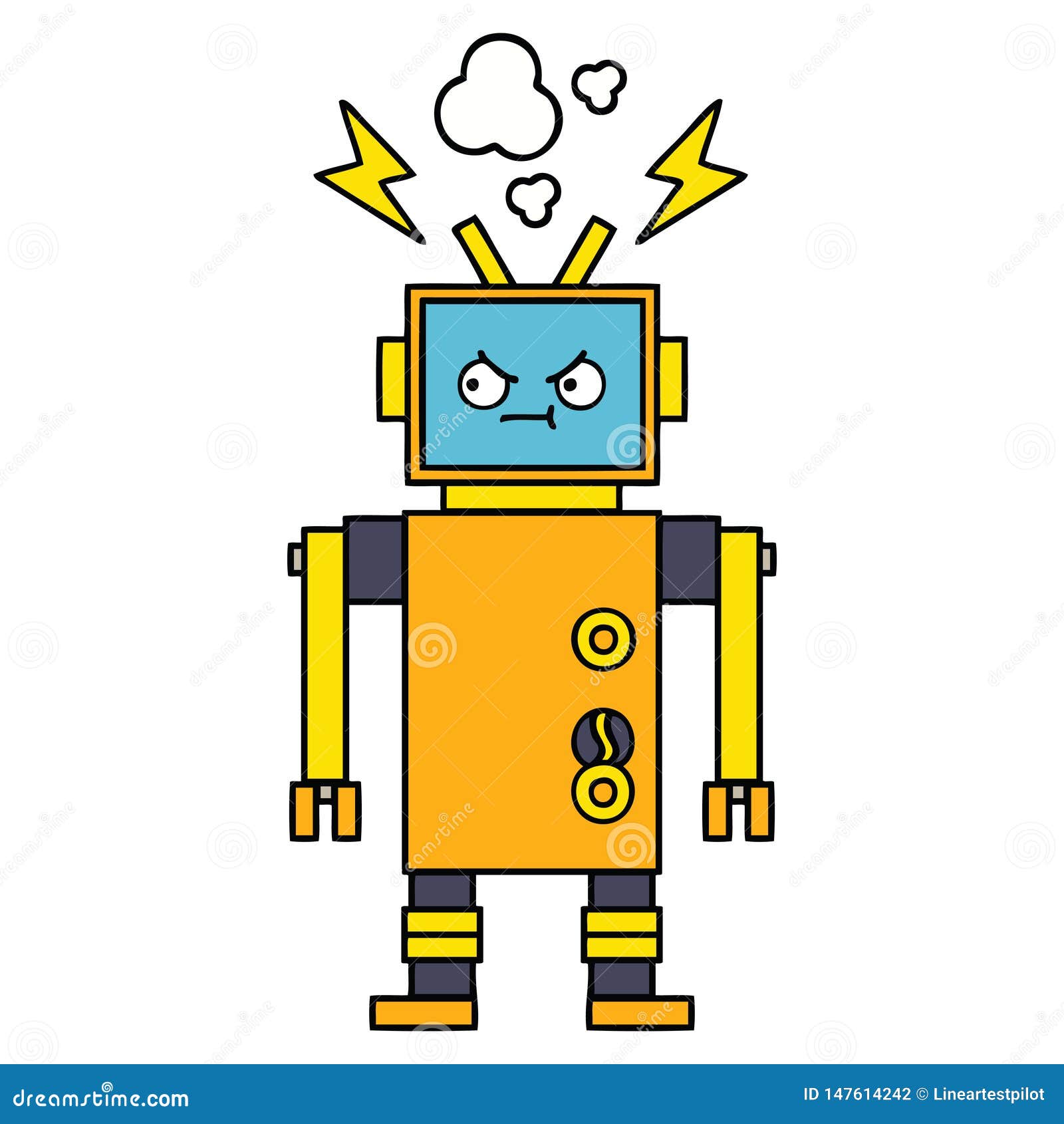 Cute Cartoon Malfunctioning Robot Stock Vector - Illustration of retro ...