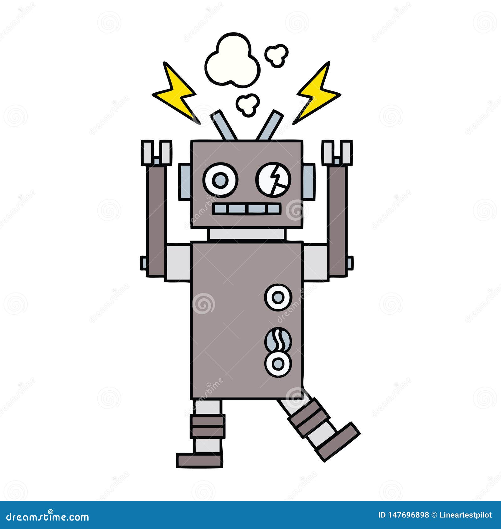 Cute Cartoon Malfunctioning Robot Stock Vector - Illustration of ...