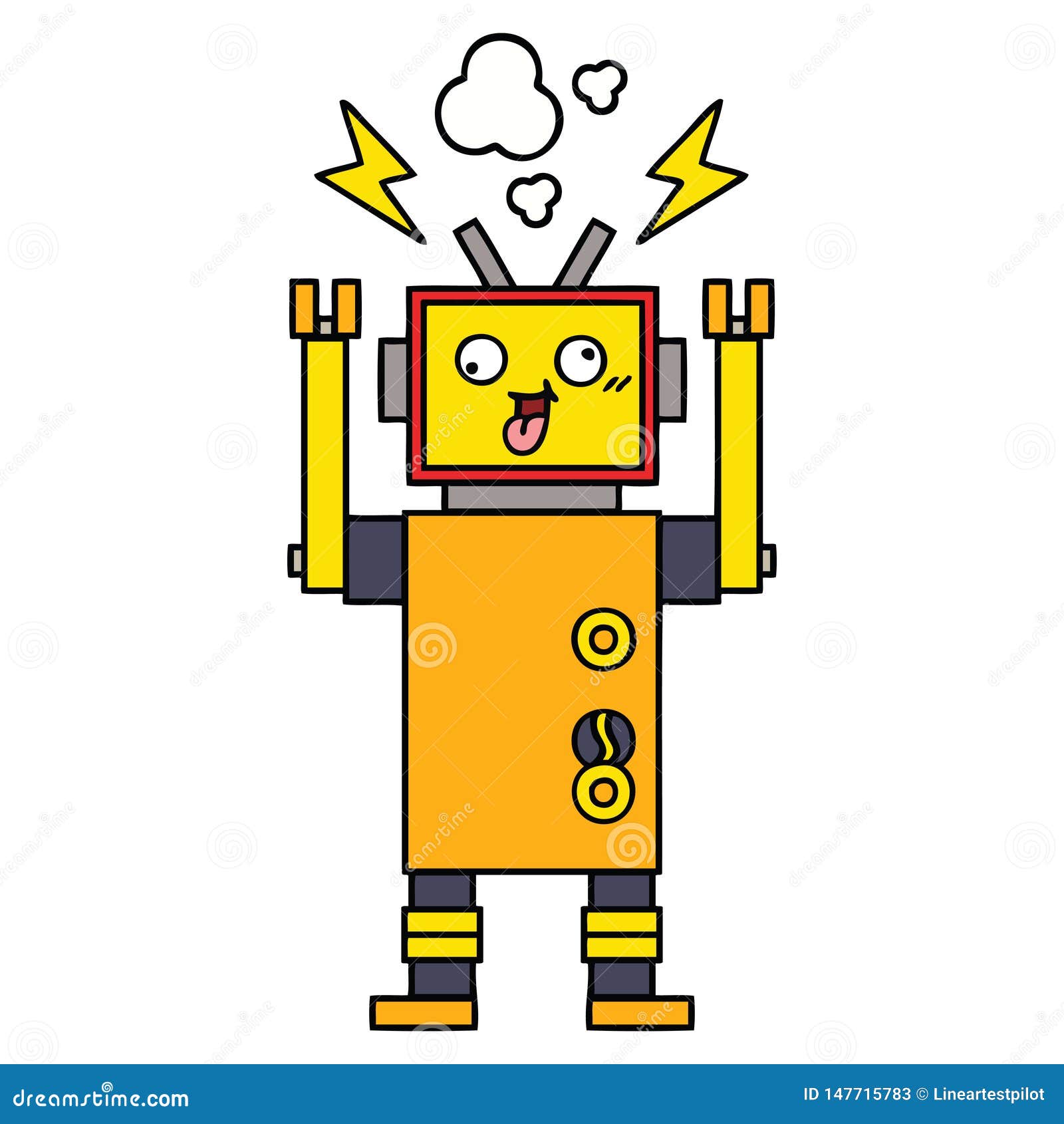 Cute Cartoon Malfunctioning Robot Stock Vector - Illustration of ...
