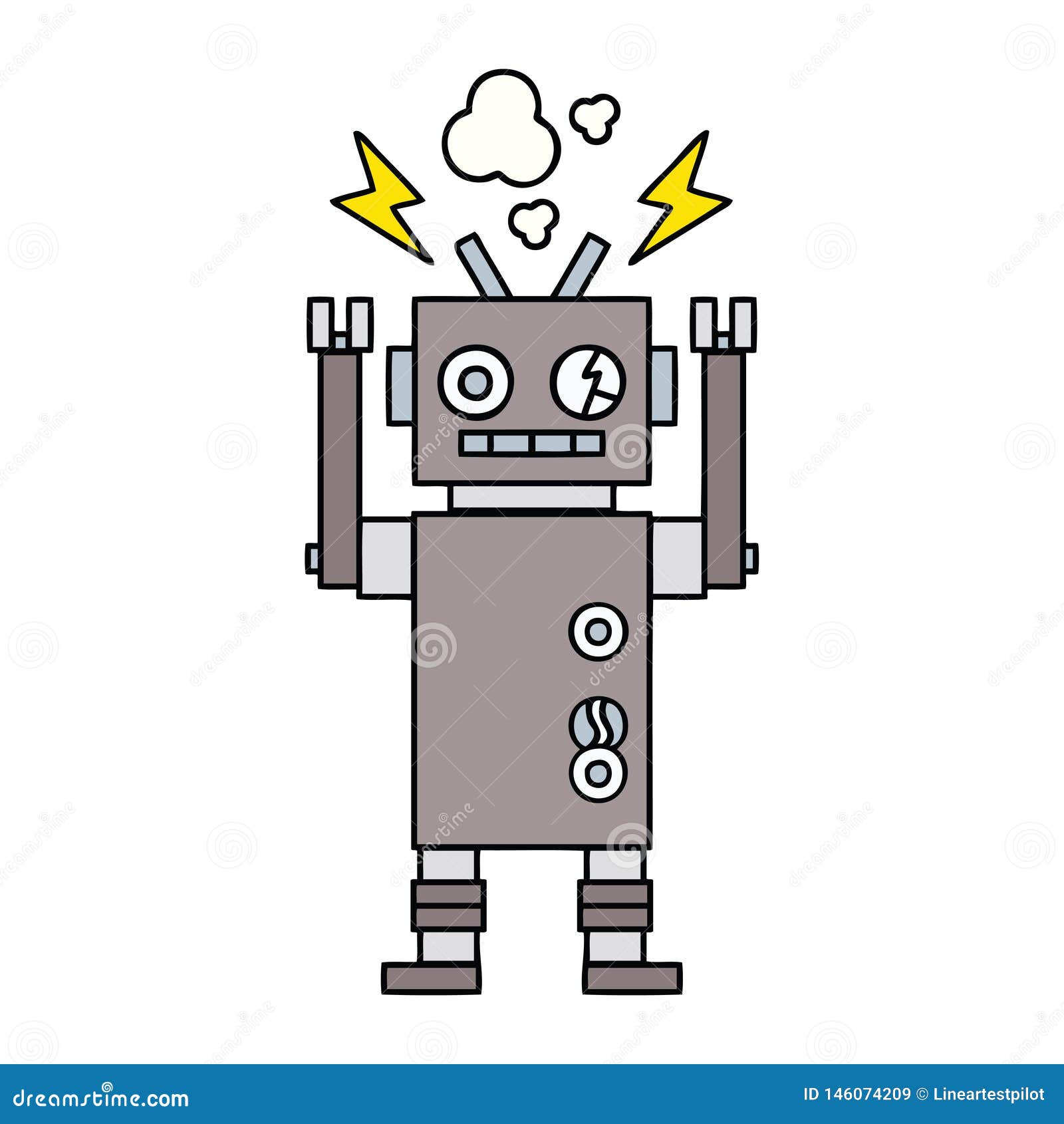 Cute Cartoon of a Malfunctioning Robot Stock Vector - Illustration of ...