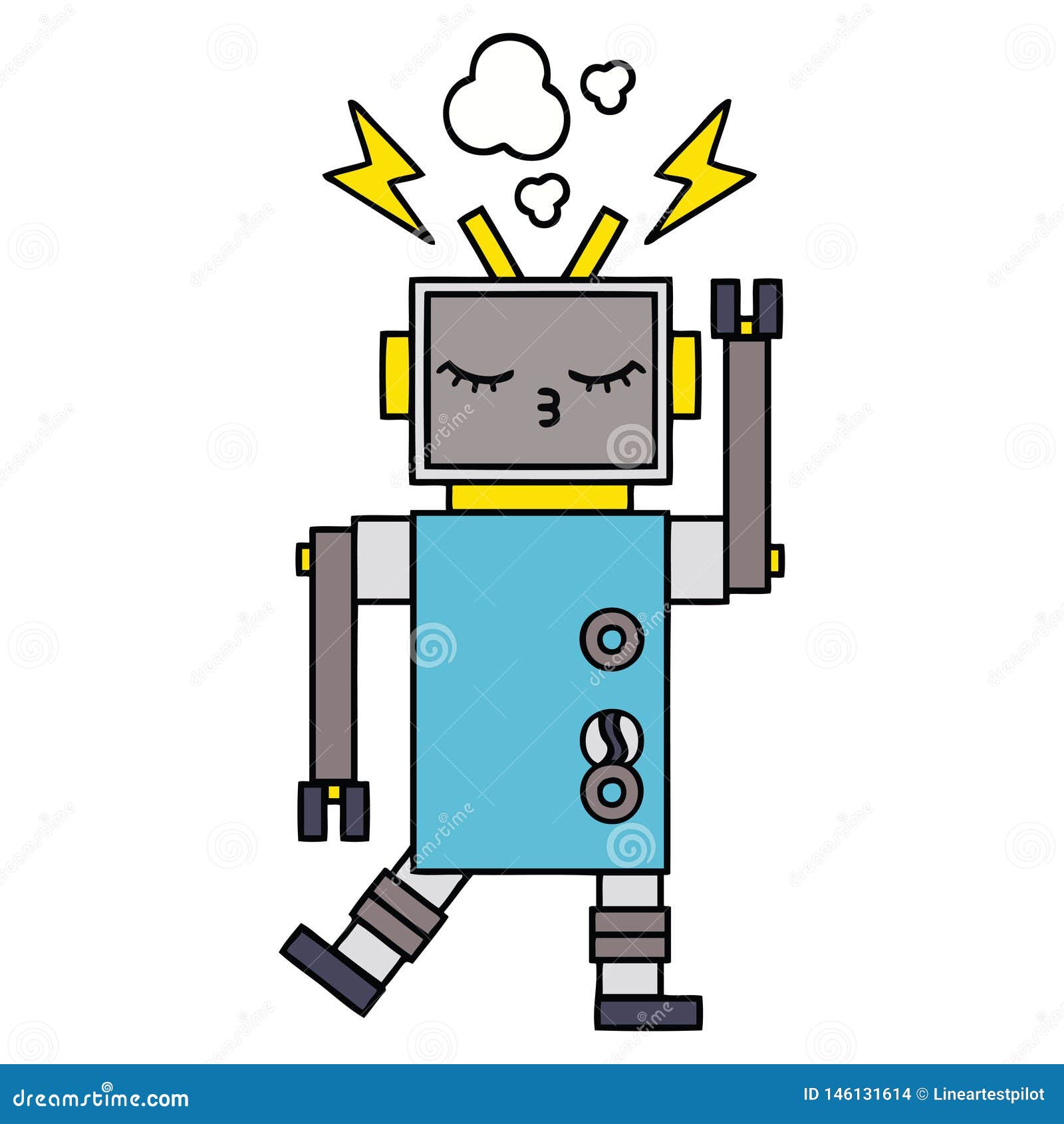Cute Cartoon of a Malfunctioning Robot Stock Vector - Illustration of ...