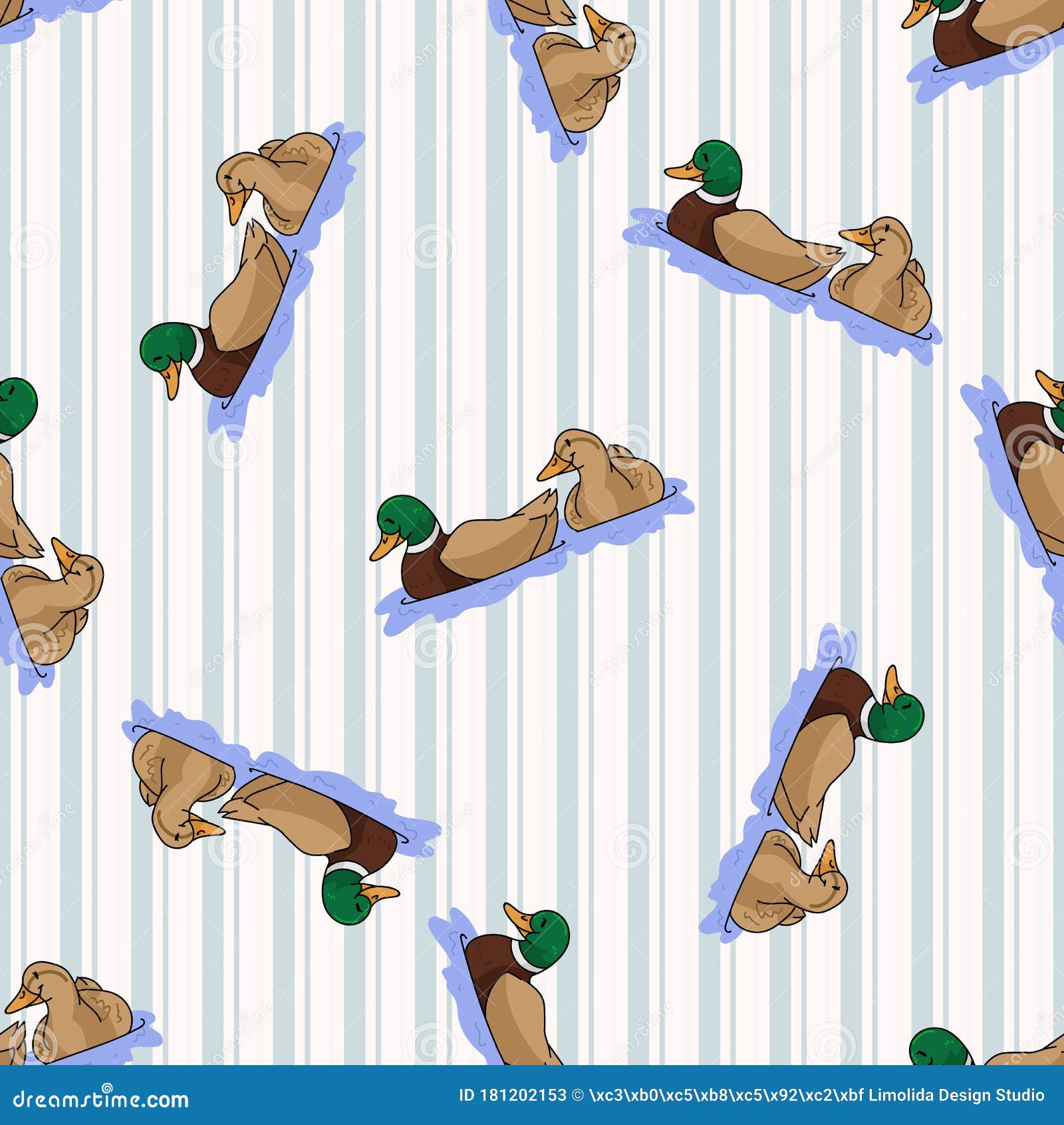 Cute Cartoon Mallard and Duck Pond Seamless Vector Pattern. Wildlife ... Cute Cartoon Mallard and Duck Pond Seamless Vector Pattern. Wildlife ...