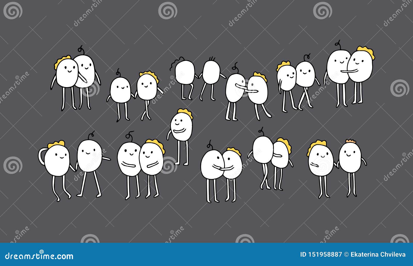 Cute Cartoon Man Doing Different Things. Crowd of Peolpe Creating ...