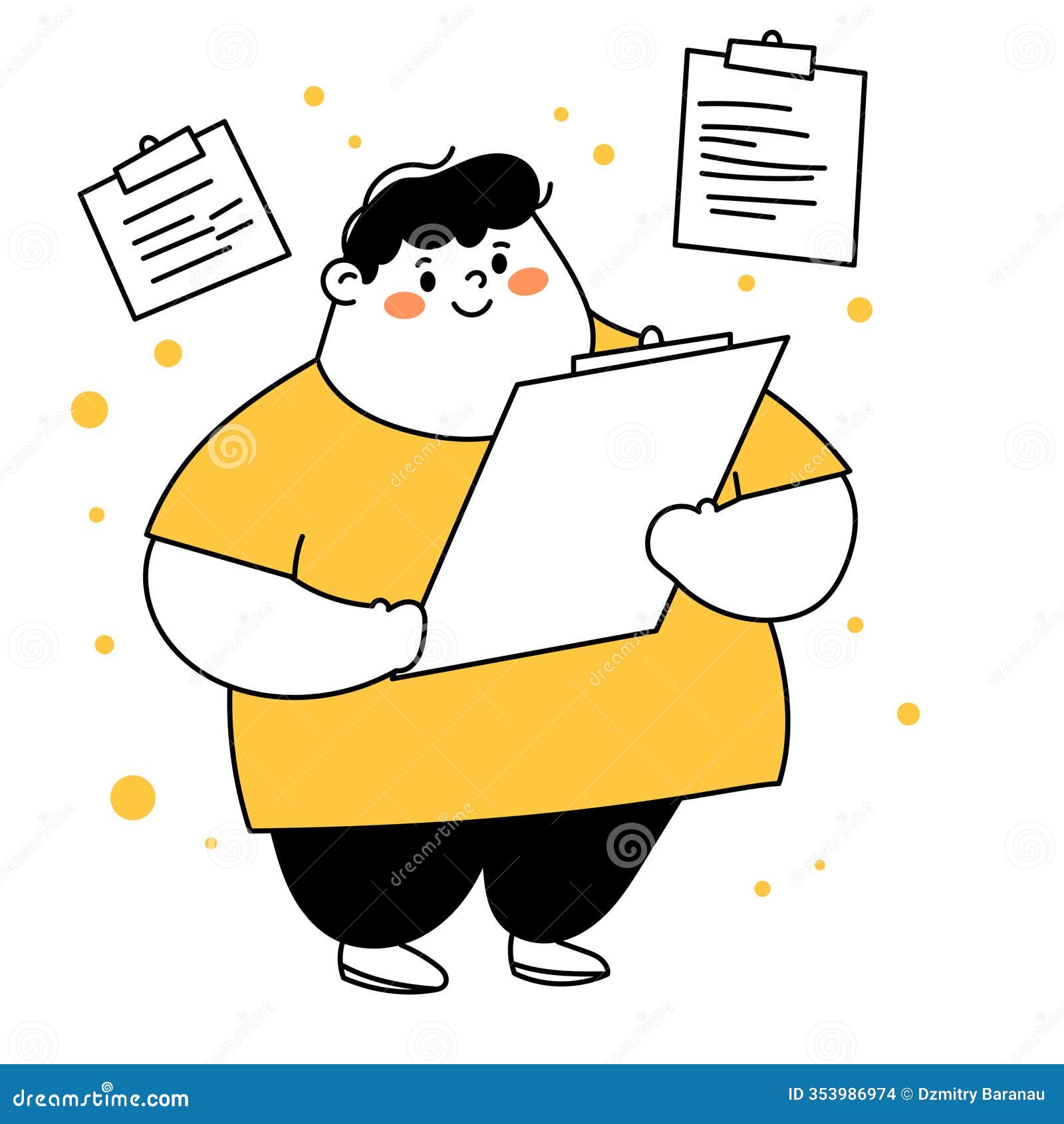 Cute Cartoon Man with Notes. People Make Task and Process Document ...