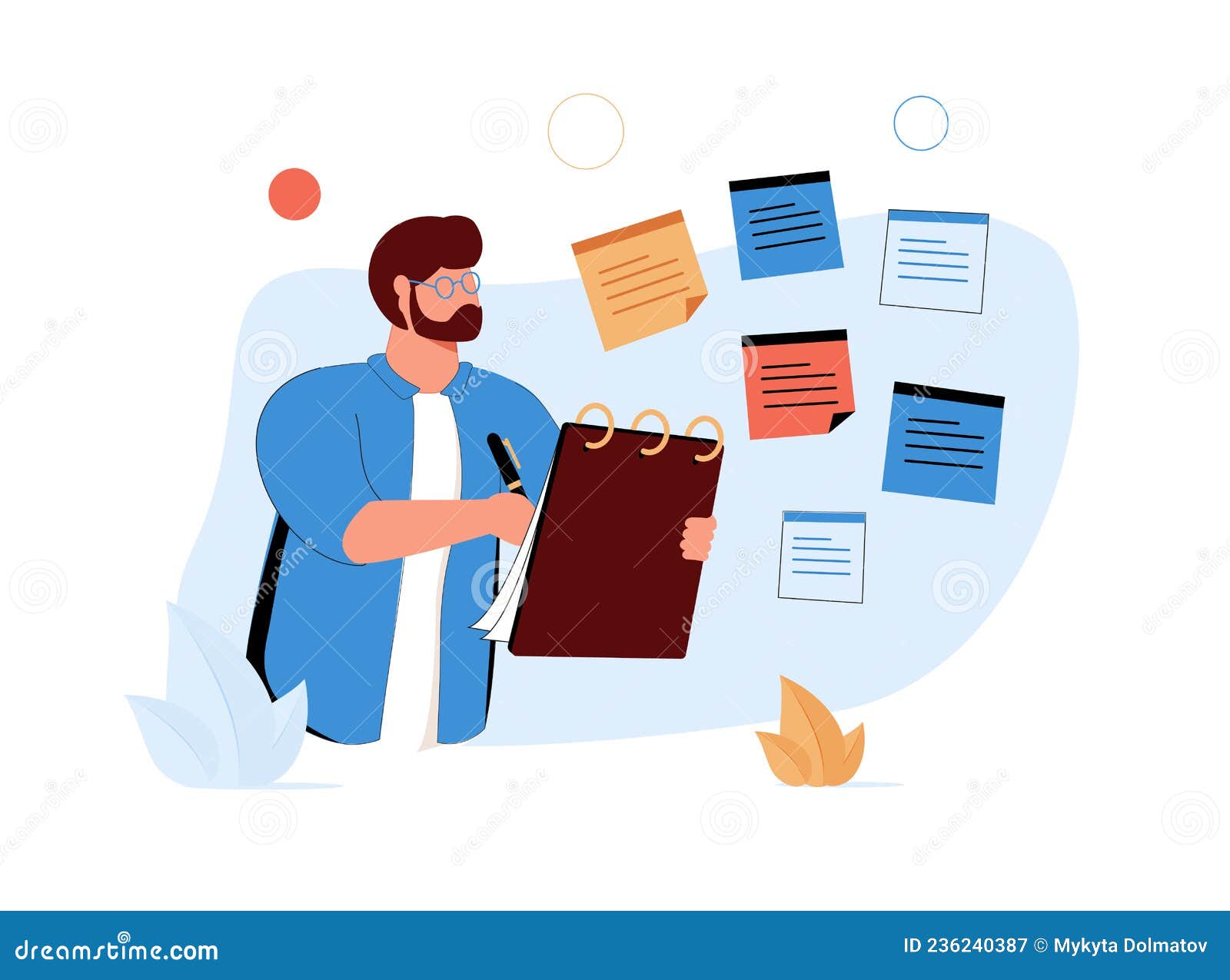 Cute Cartoon Man Writing Notes, Write on Sticky Notes Develop the ...