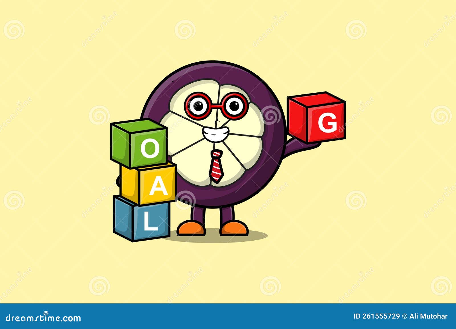 Cute Cartoon Mangosteen Businessman Stack Goal Box Stock Vector ...